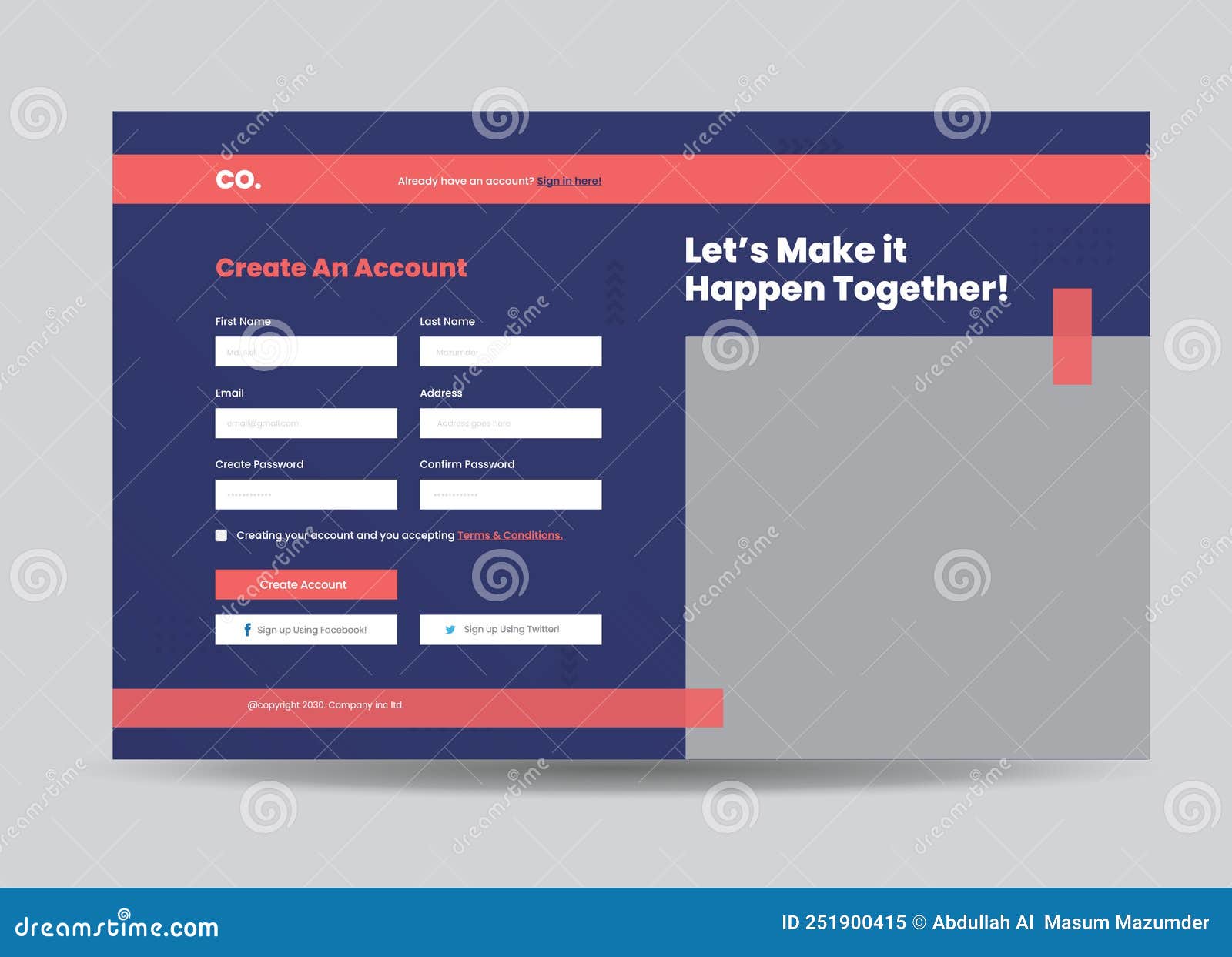 Website Signup Form or Web Registration Form Design or Site Overlay ...