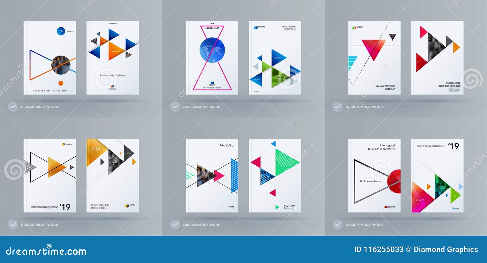 Brochure Design Triangular Template. Colourful Modern Abstract Set ...