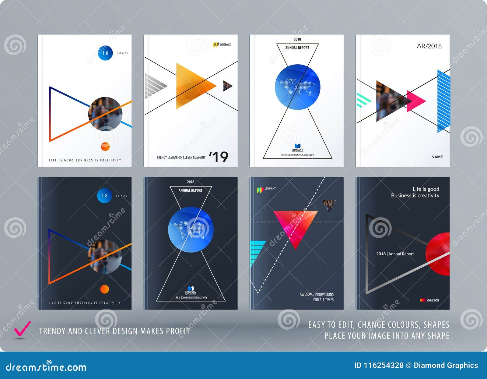 Brochure Design Triangular Template. Colourful Modern Abstract Set ...