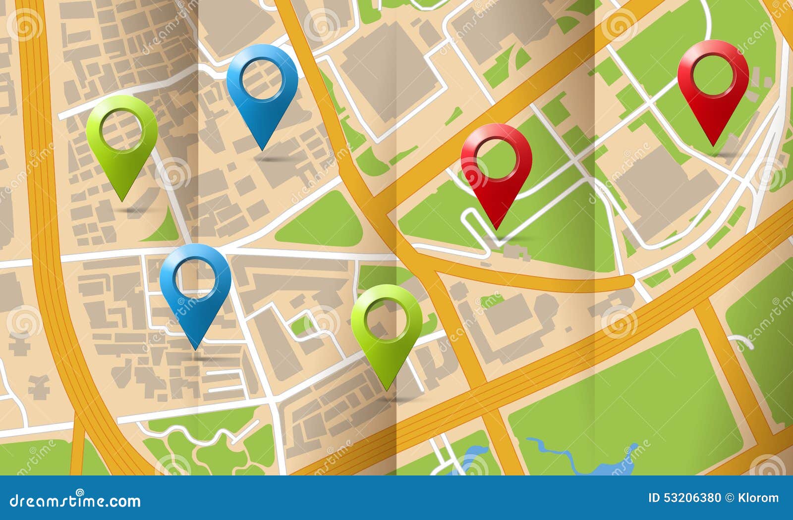 Brochure with Folds City Map with Markers Stock Vector - Illustration ...