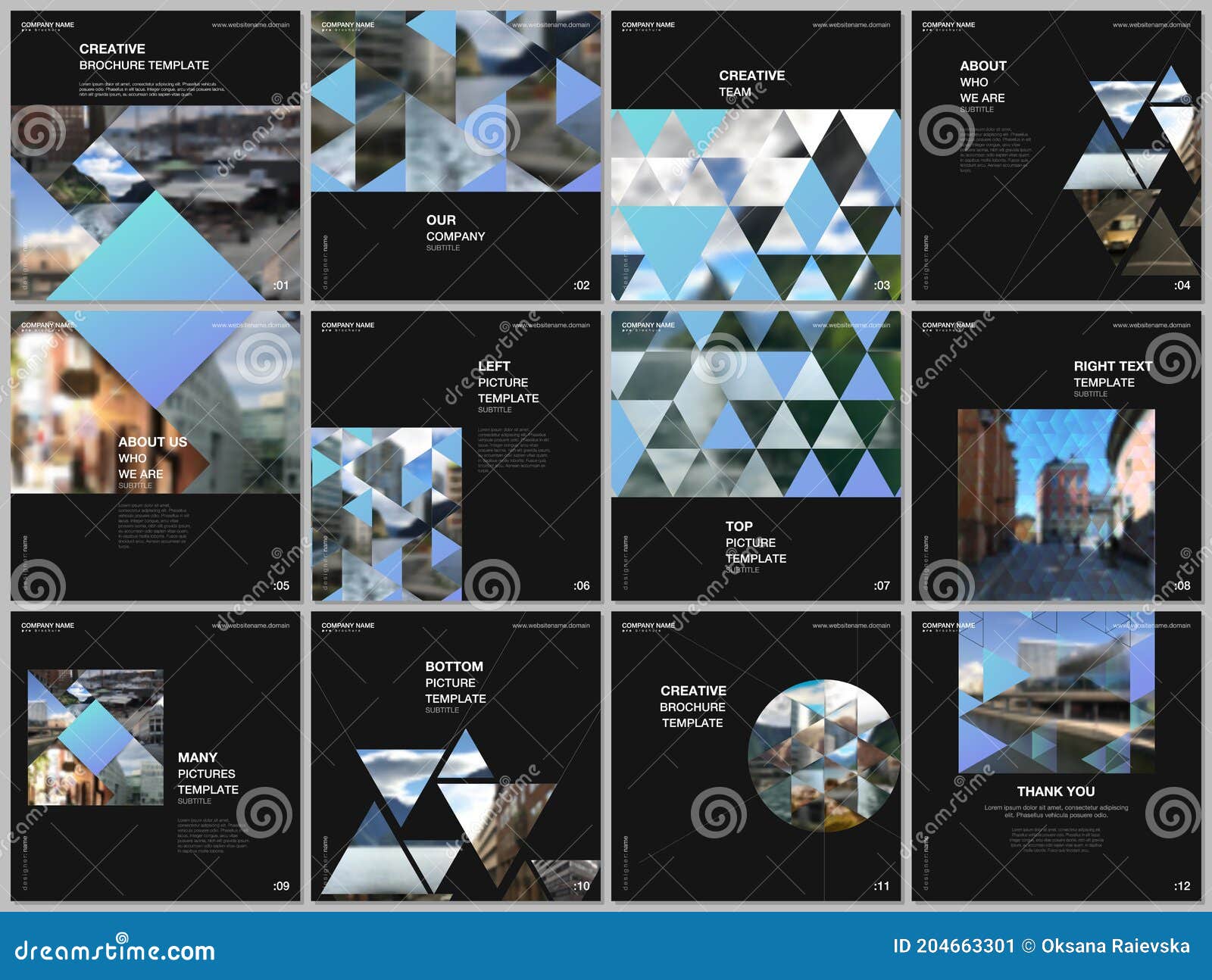 Brochure Layout of Square Covers Design Templates with Triangles ...