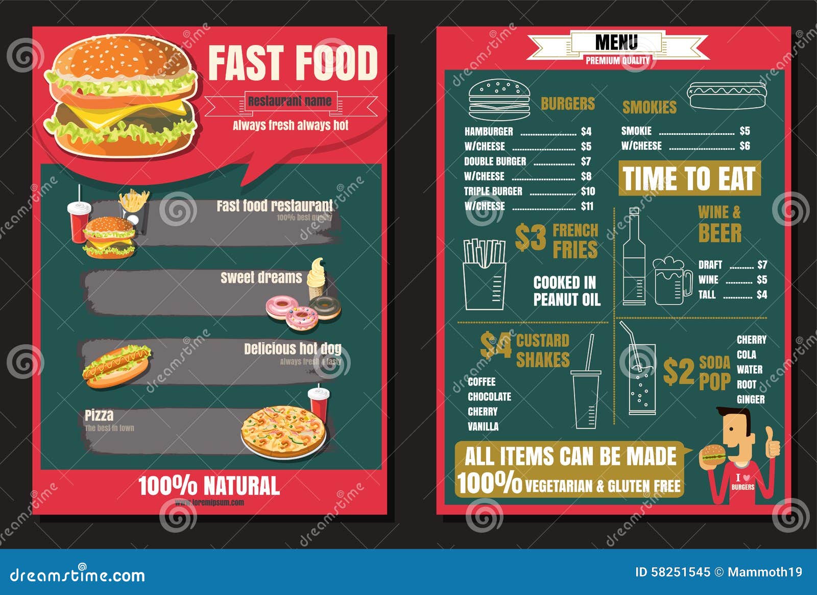 Brochure or Poster Restaurant Fast Foods Menu with People Vector Stock ...