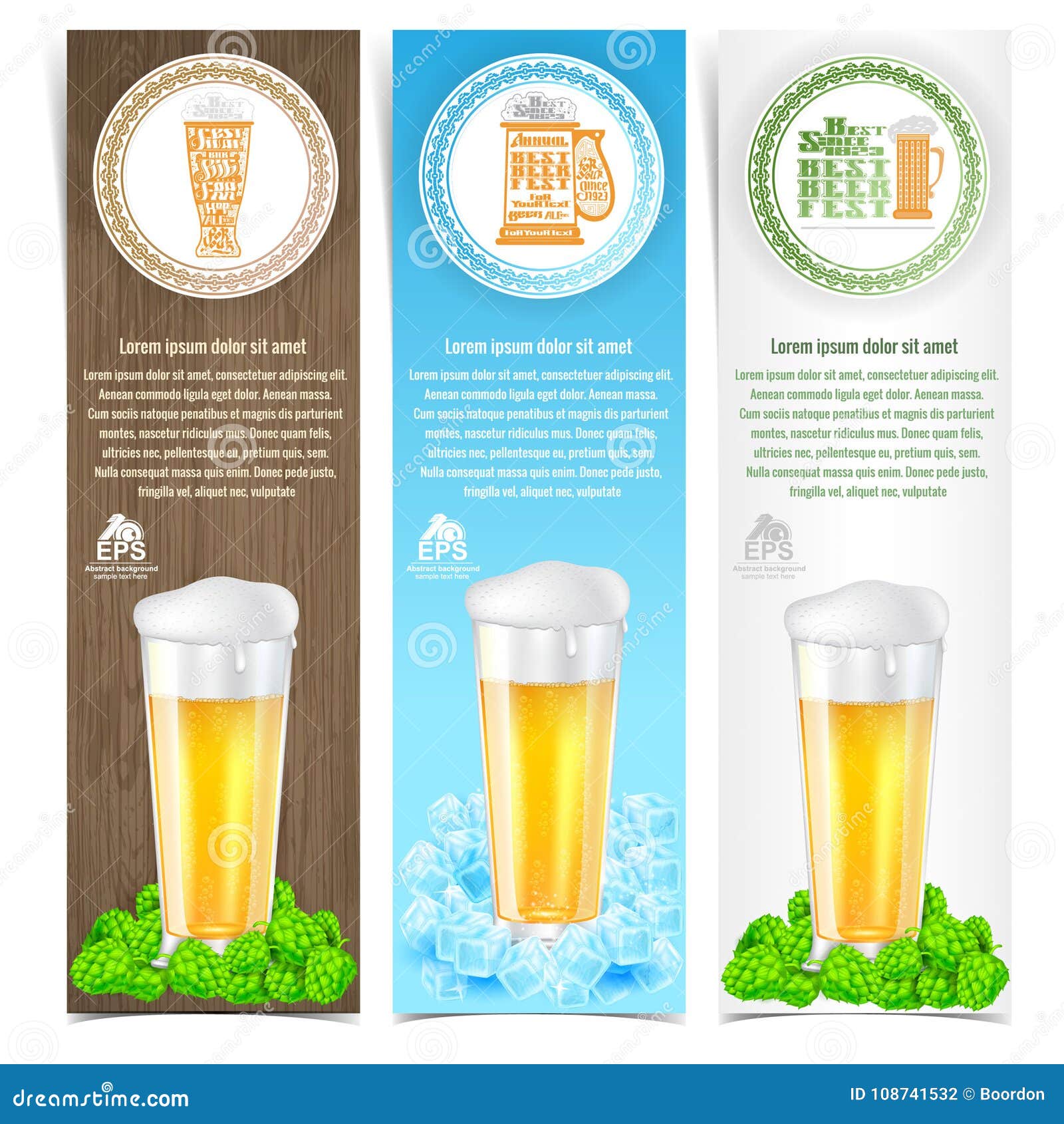 Brochure Template for Beer Theme with Long Glass on Hop and Ice Cube ...