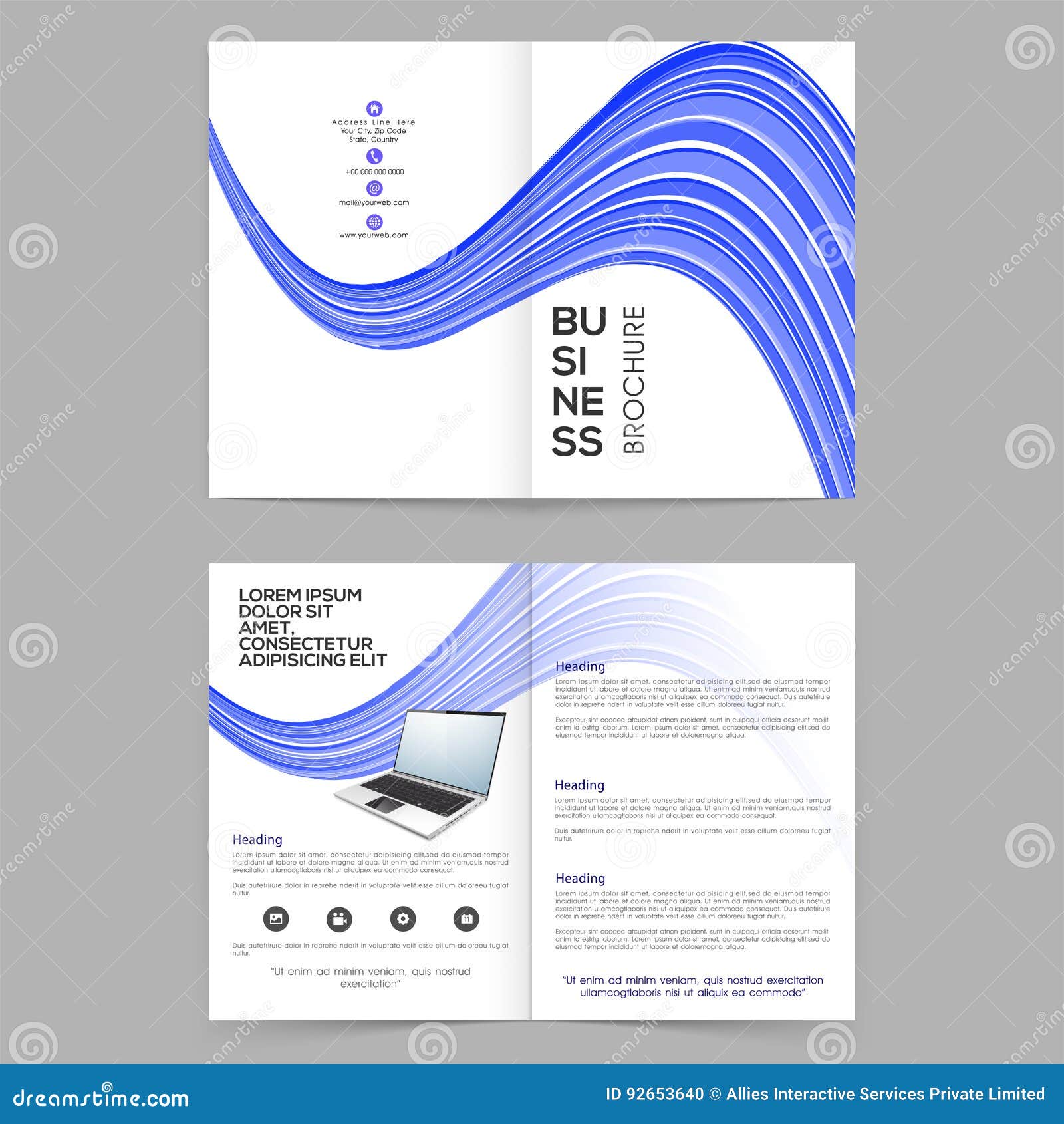 Brochure, Template Design with Blue Waves. Stock Illustration ...