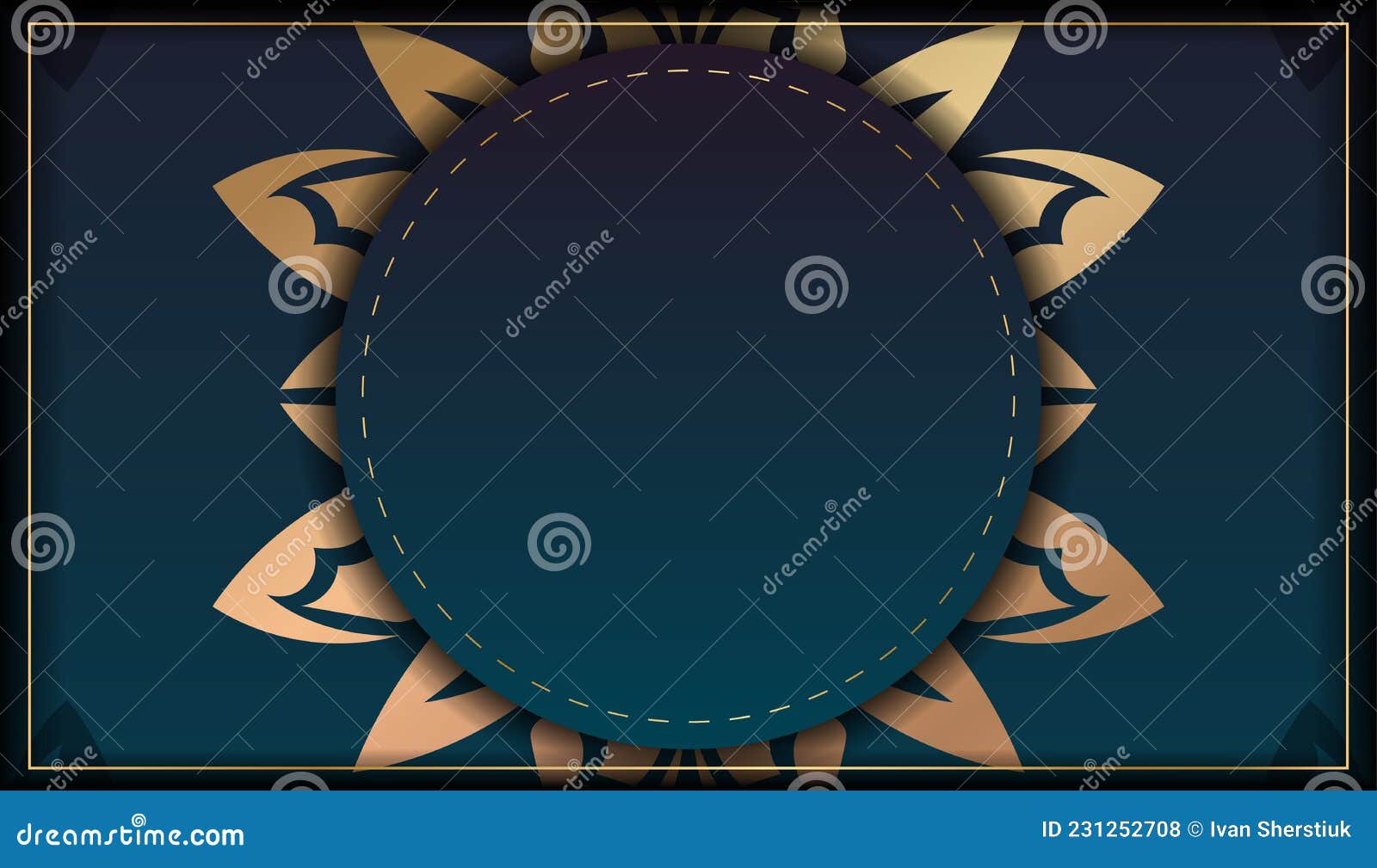 Brochure Template with Gradient Blue Color with Vintage Gold Pattern ...