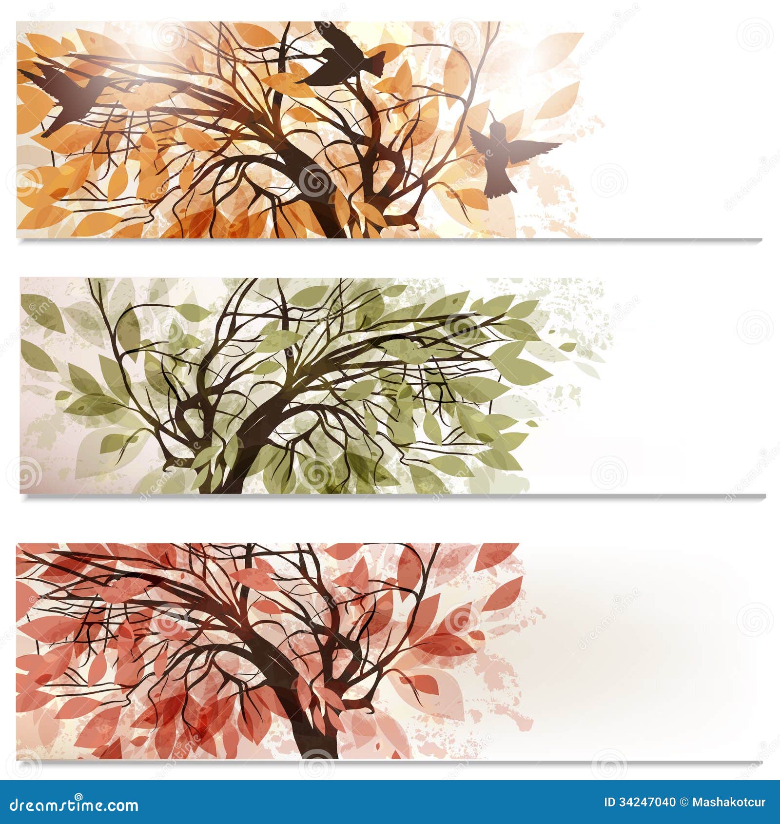 Brochure Vector Set in Floral Style with Abstract Trees Stock Vector ...