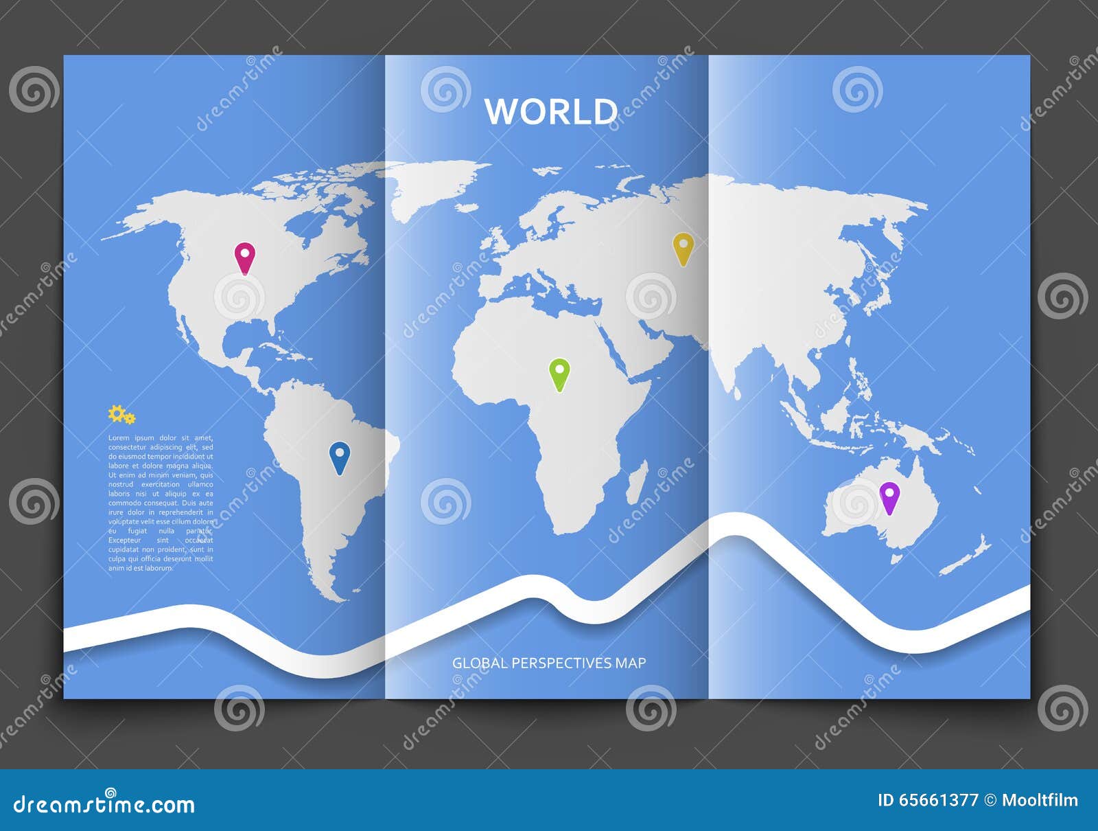 Brochure with world map stock vector. Illustration of color - 65661377