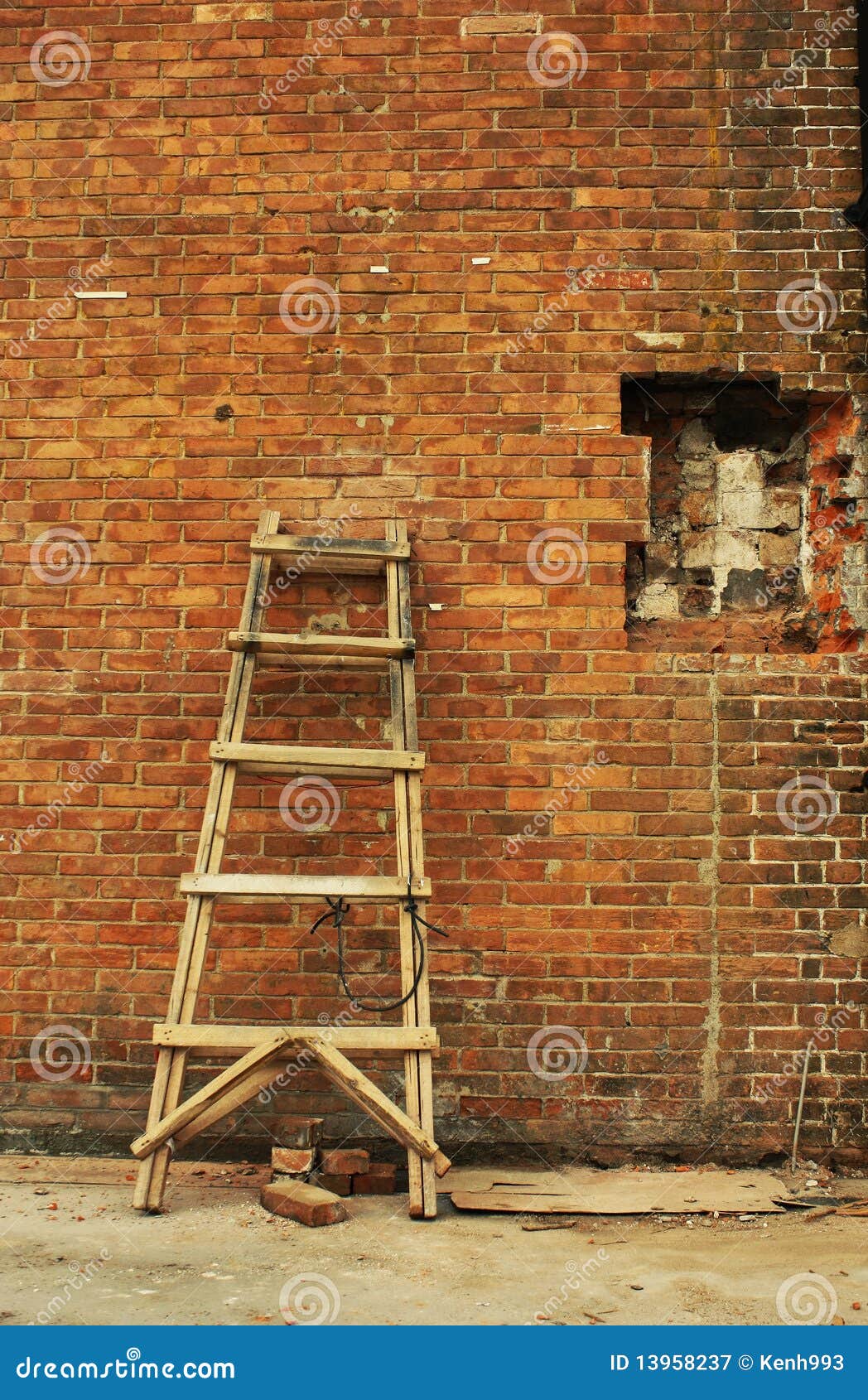 Broke Brick Wall Ladder in Different Pose Stock Image - Image of ...