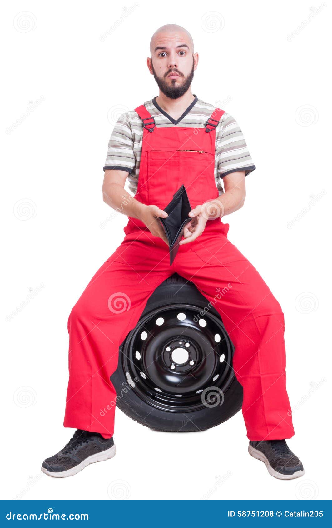 Broke Mechanic Showing His Empty Wallet Stock Photo - Image of ...