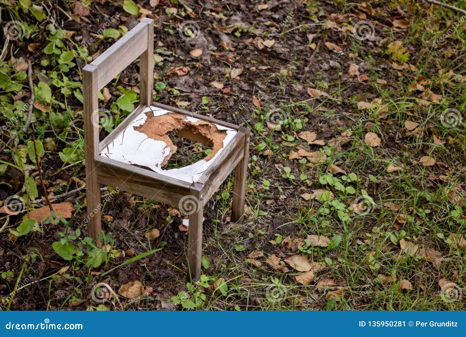 Broken and Abandoned Chair in the Woods Stock Image - Image of ...