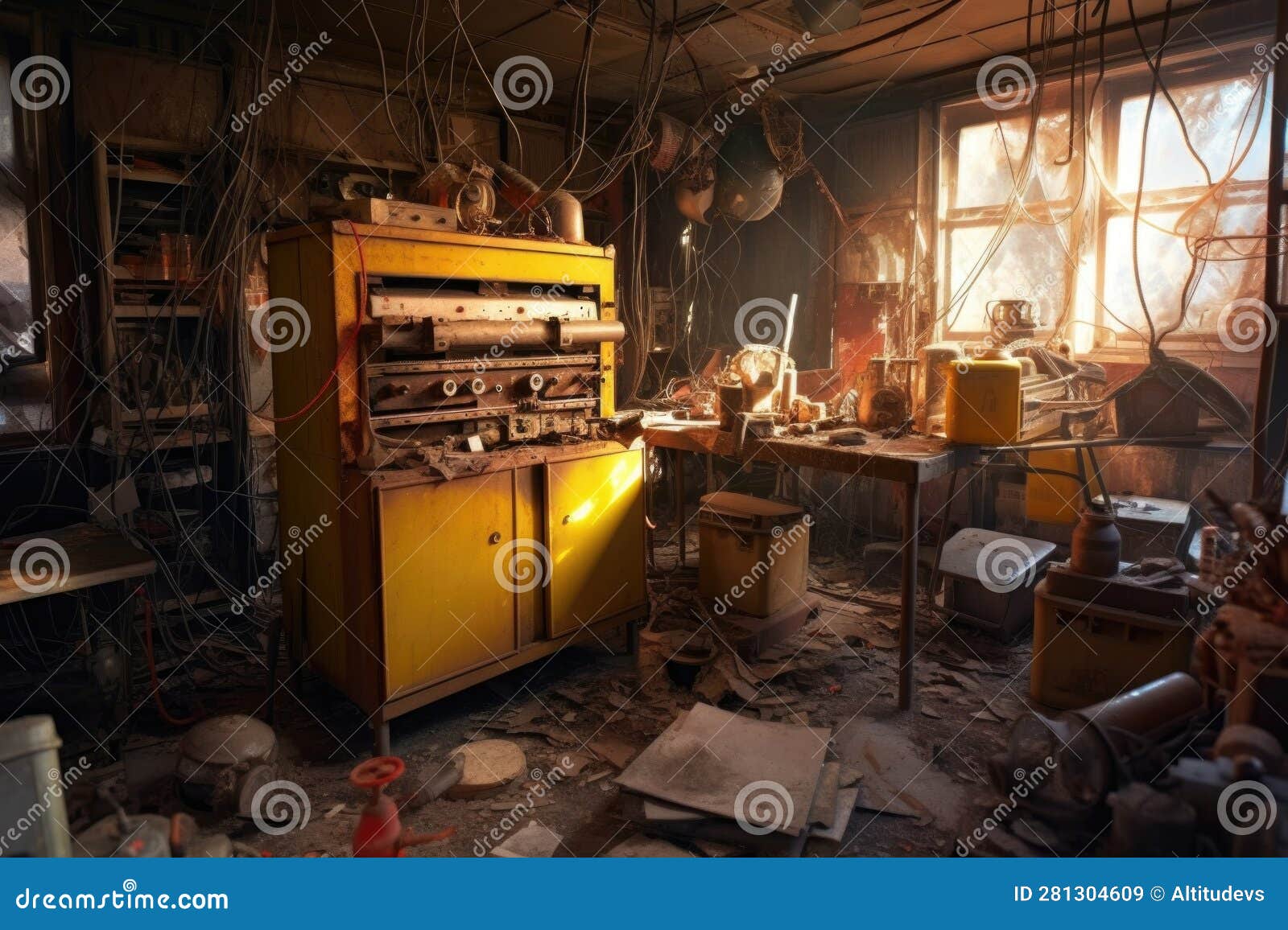 Broken and Abandoned Scientific Equipment in a Lab Stock Illustration ...
