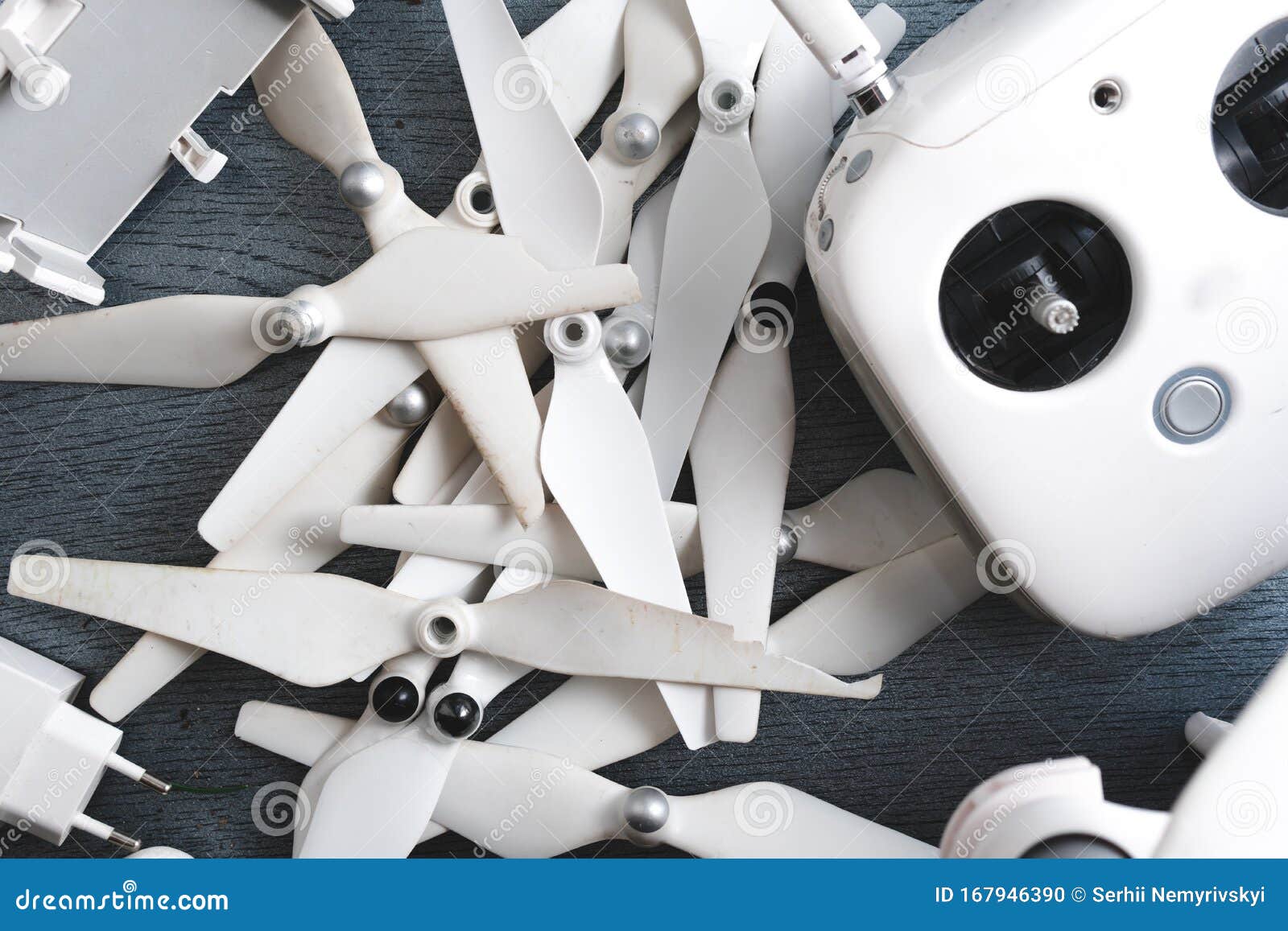 Broken Aircraft Propeller and Remote Control. Concept of Pilot School ...