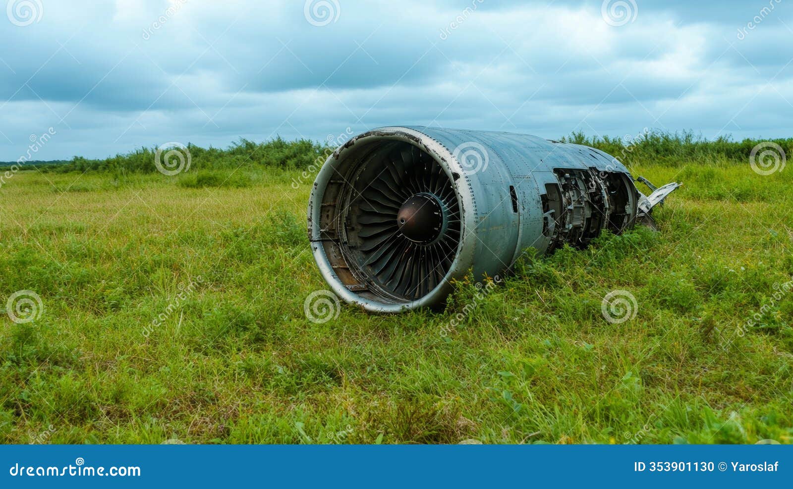 Broken Airplane Engine Lying in a Field, Representing Concepts of ...