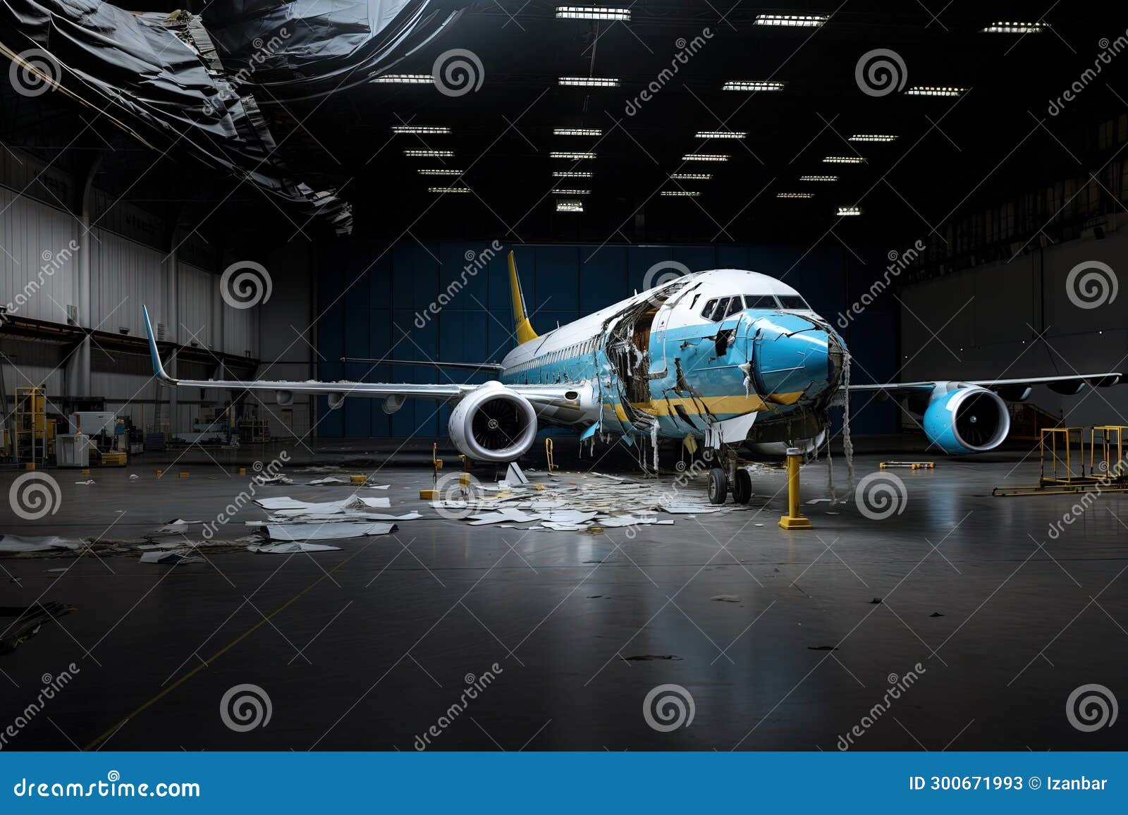 Broken Airplane Propellers After A Failed Landing In A Workshop, The ...