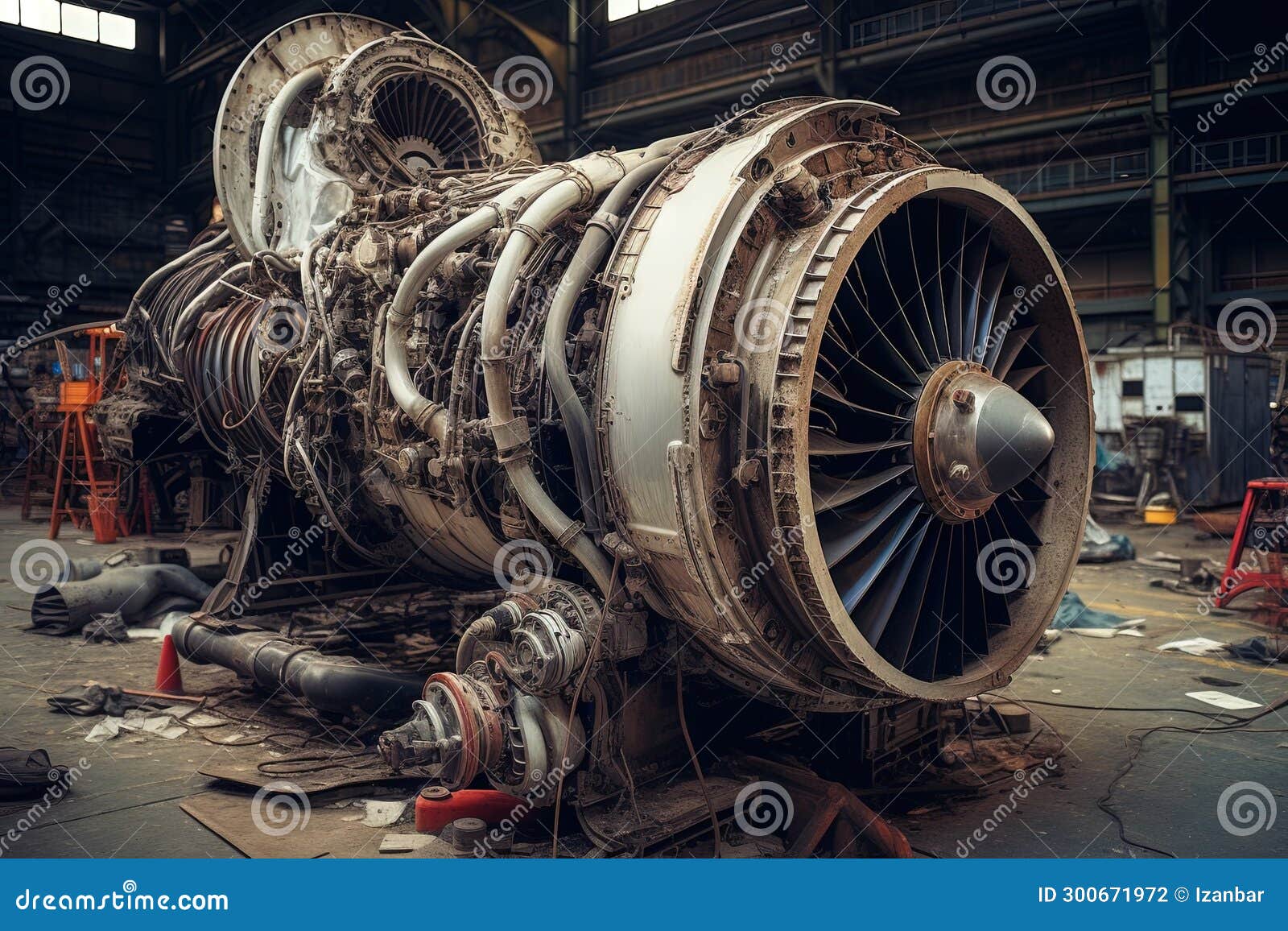 Broken Airplane Jet Engine Repaired in Hangar Generative AI Stock ...