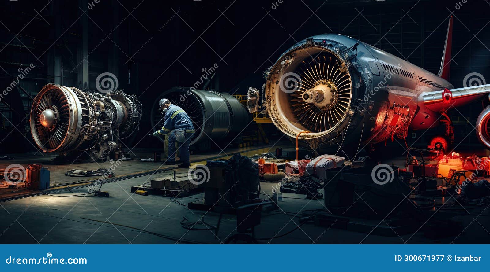 Broken Airplane Jet Engine Repaired in Hangar Generative AI Stock Image ...