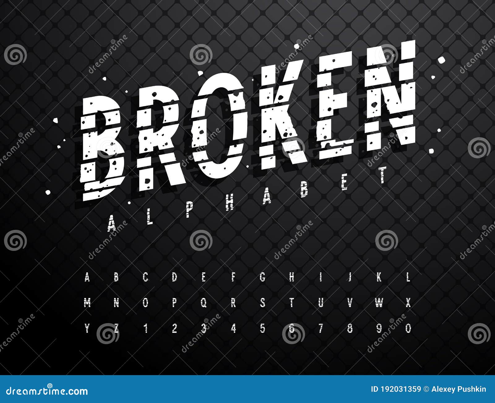 Broken Alphabet. Crash Font, Capital Latin Letters And Numbers, Crack ...