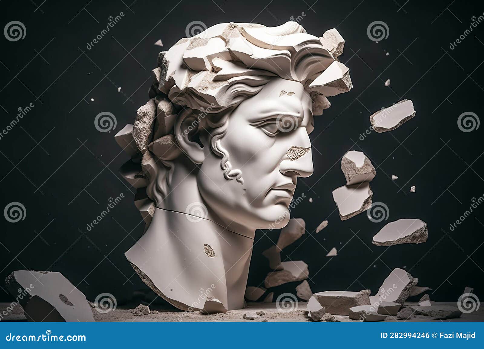 Broken Ancient Greek Statue Head Falling in Pieces. Broken Marble ...