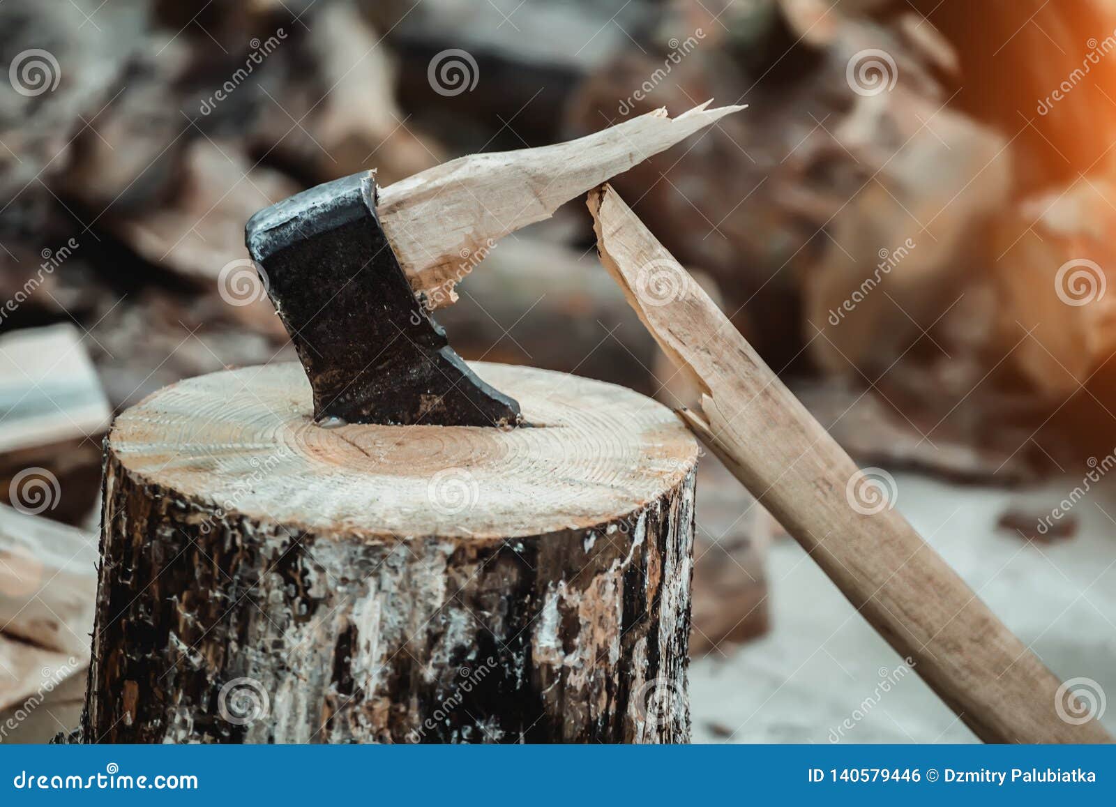 A Broken Axe in the Wooden Deck Stock Photo - Image of fire, bark ...
