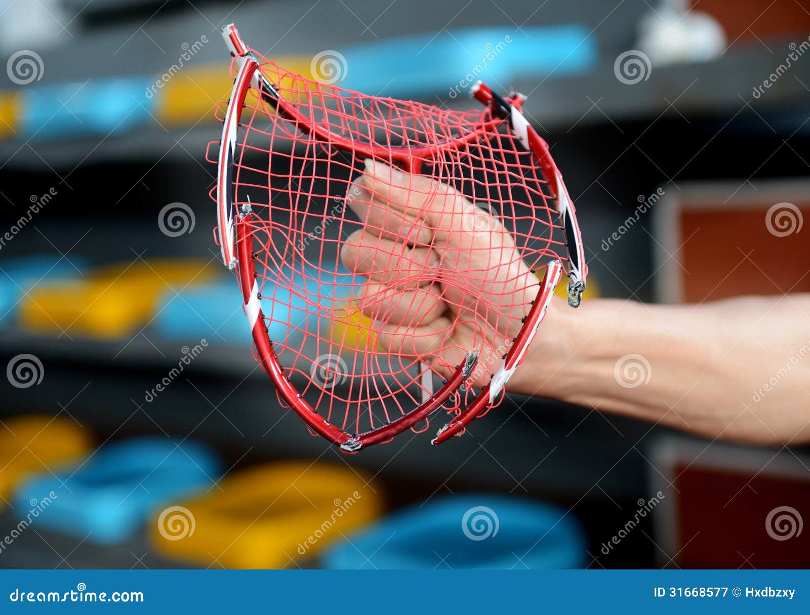 Broken Badminton Racquet Rim With Court As Background Stock Image ...
