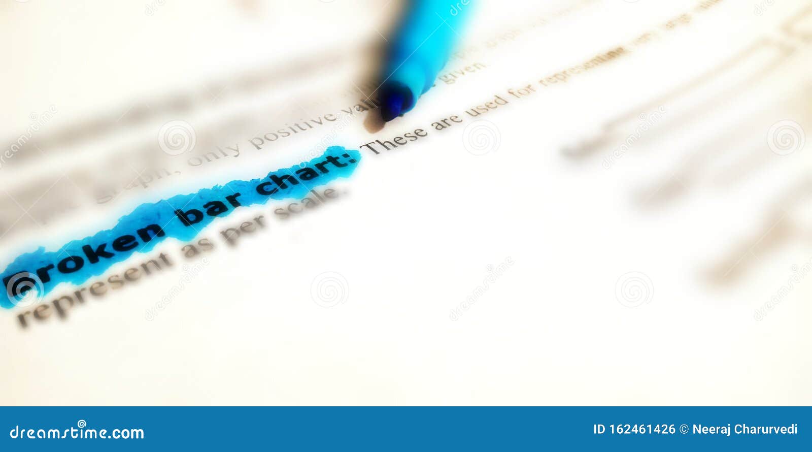 Broken Bar Chart Written in English on White Paper Sheet with Blue ...