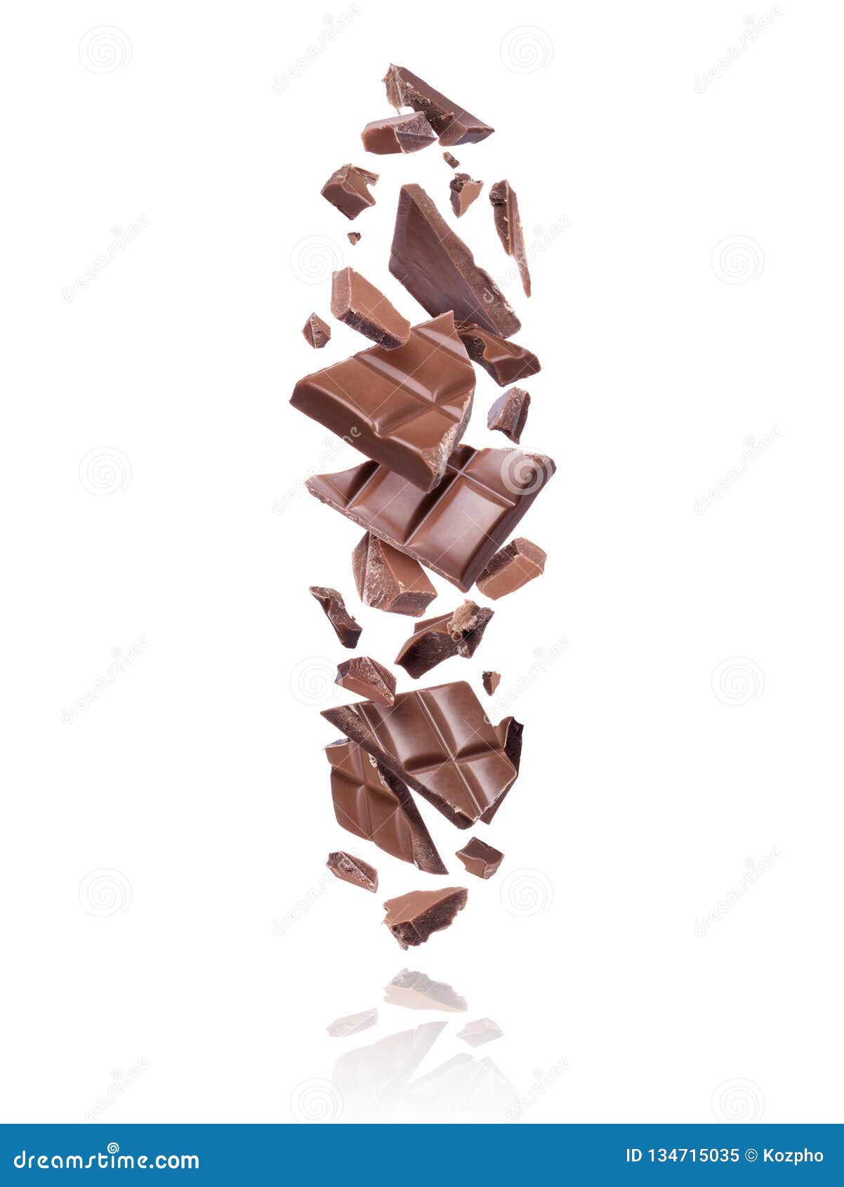 Broken Bars of Dark Chocolate Fall Down on White Background Stock Image ...