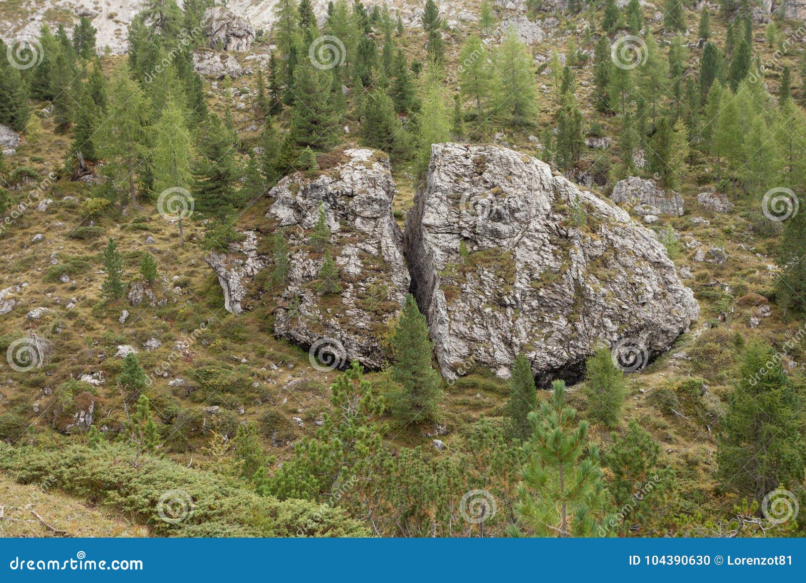Broken Big Stone at the Foot of Odle Group in Dolomites Stock Photo ...