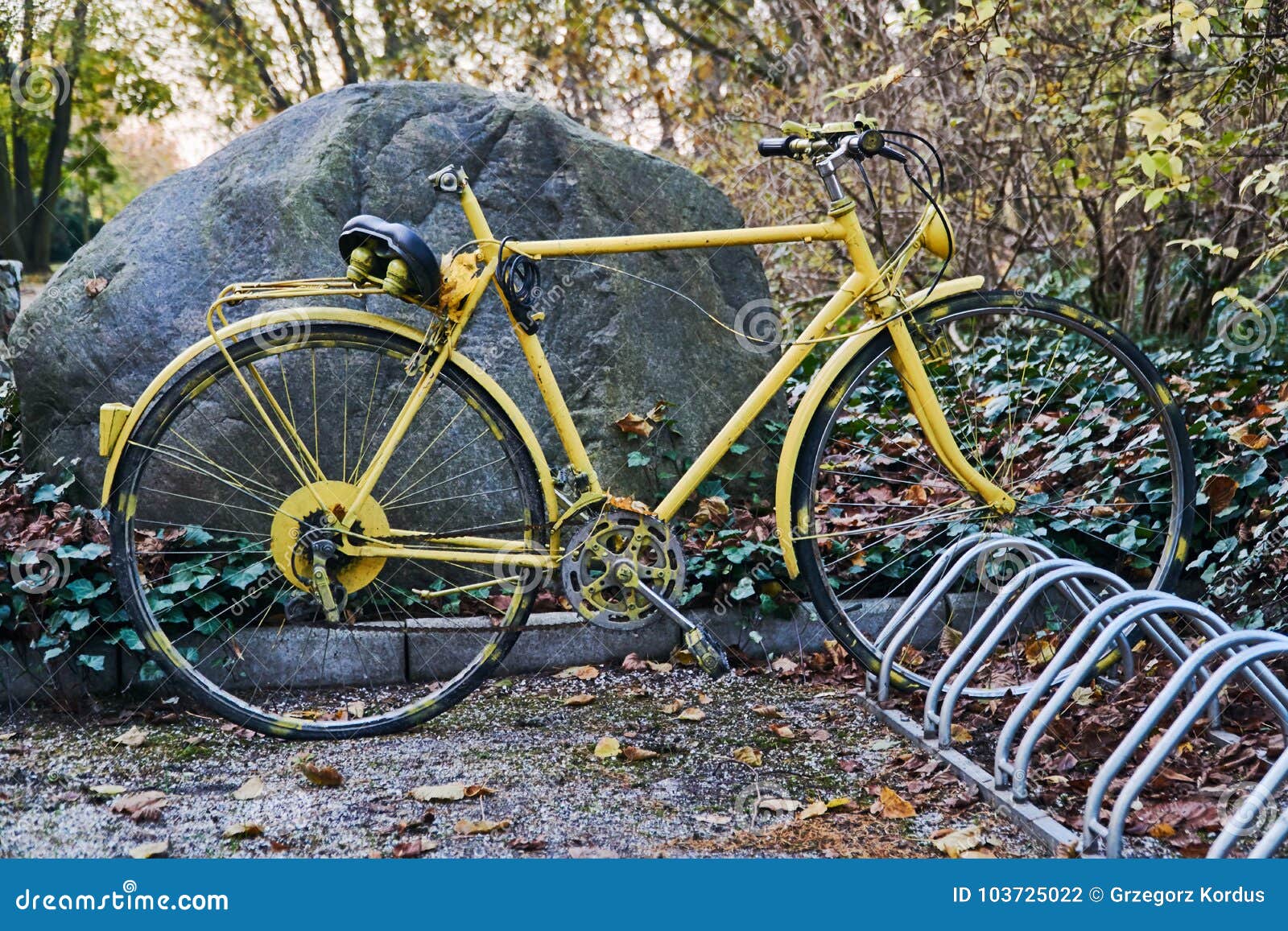Broken bike in a park stock photo. Image of chain, fall - 103725022