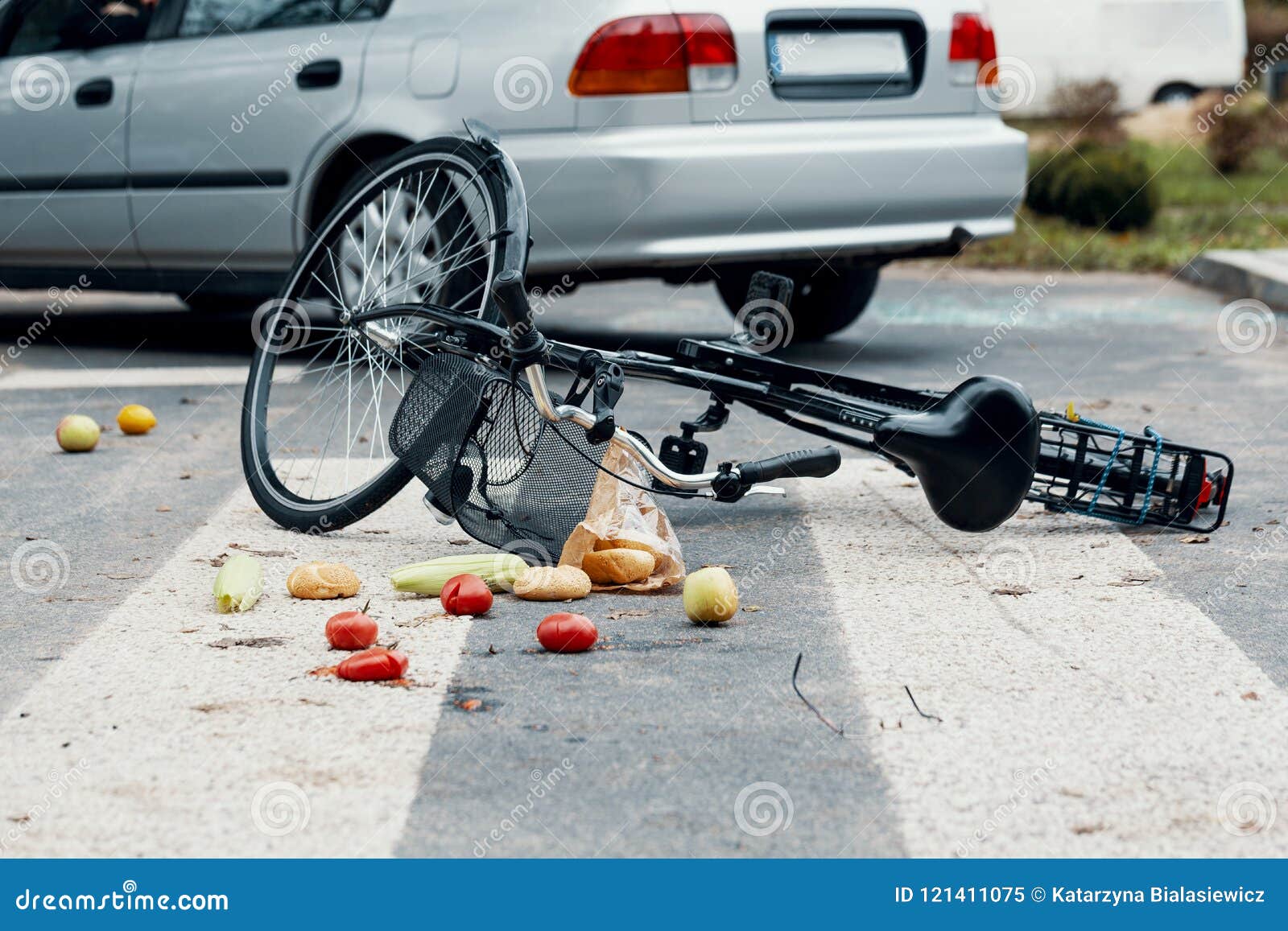 A Broken Bike on a Pedestrian Crossing after a Collision with a Stock ...