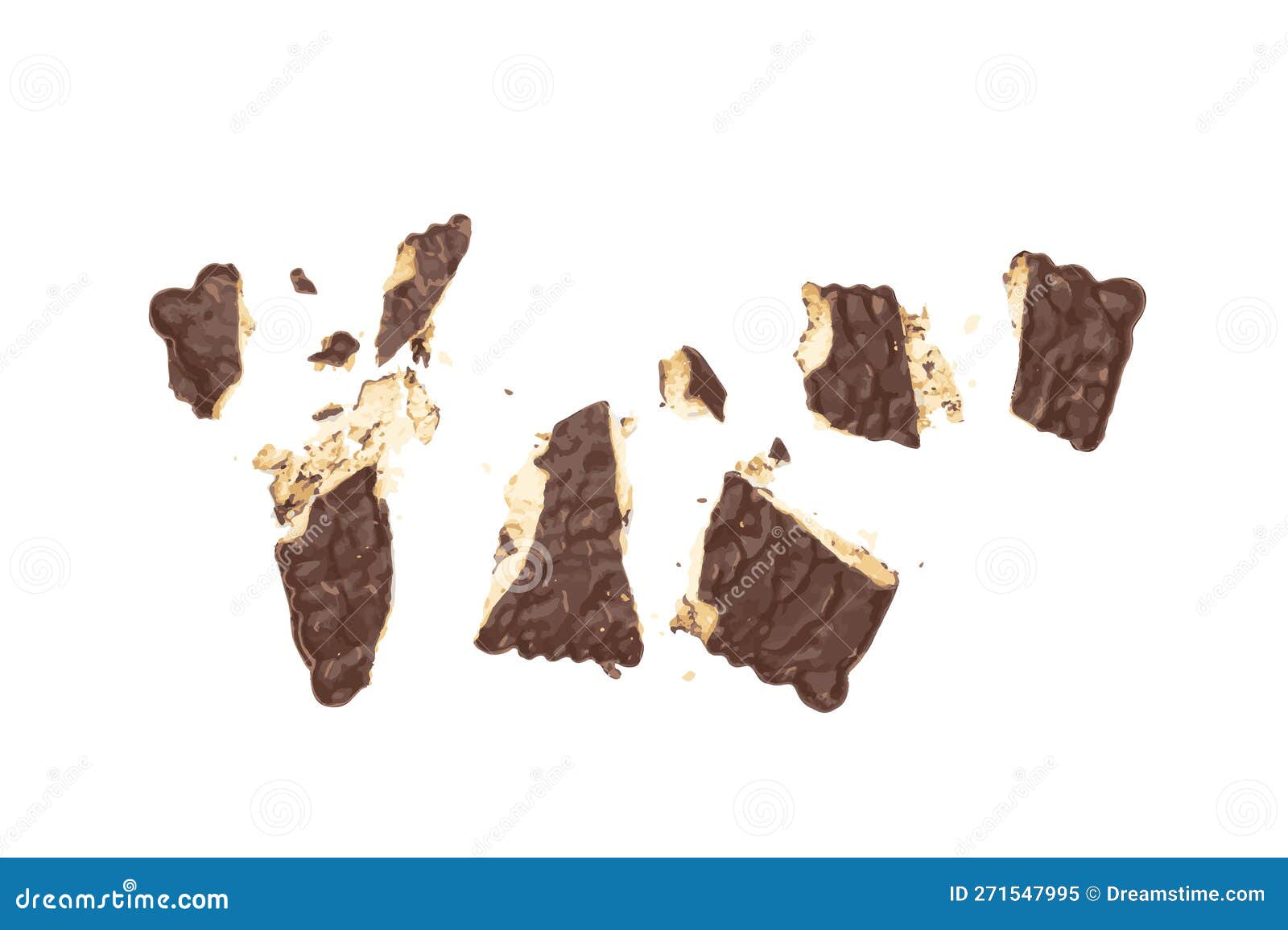 Broken Biscuit Coated in Dark Chocolate Isolated, Crumbled Squar Stock ...
