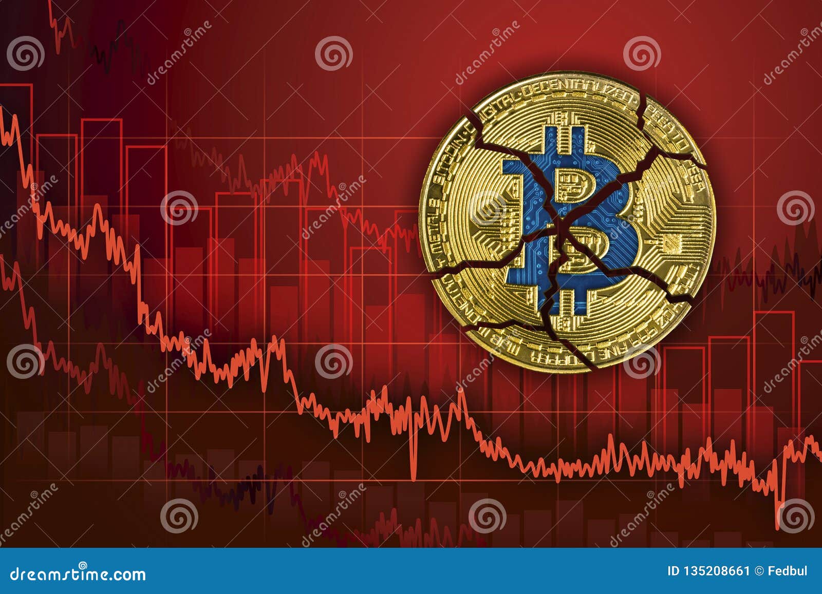 Broken Bitcoin. Fall in Exchange and Decrease of Value Cryptocurrency ...