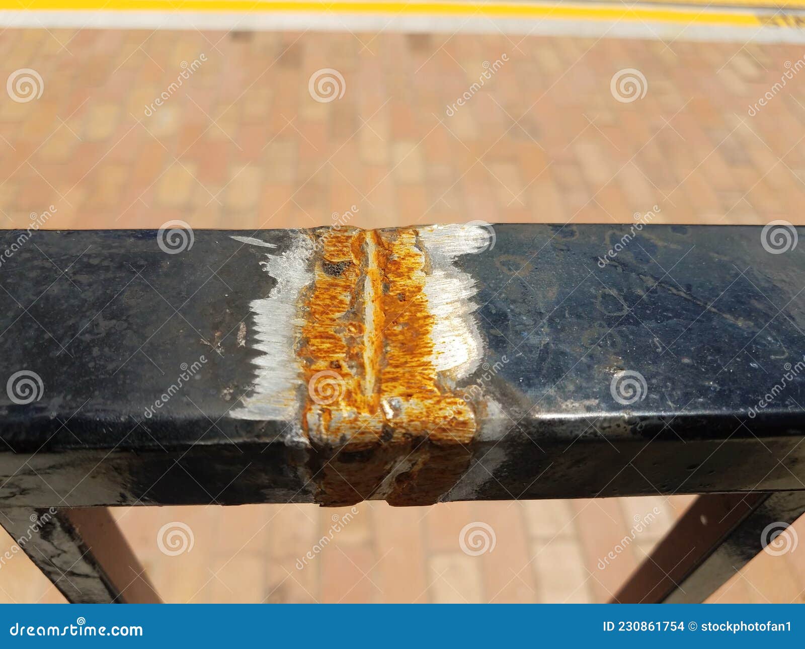 Corroded Railing At A Pond With Trees In The Background In A Unkempt ...