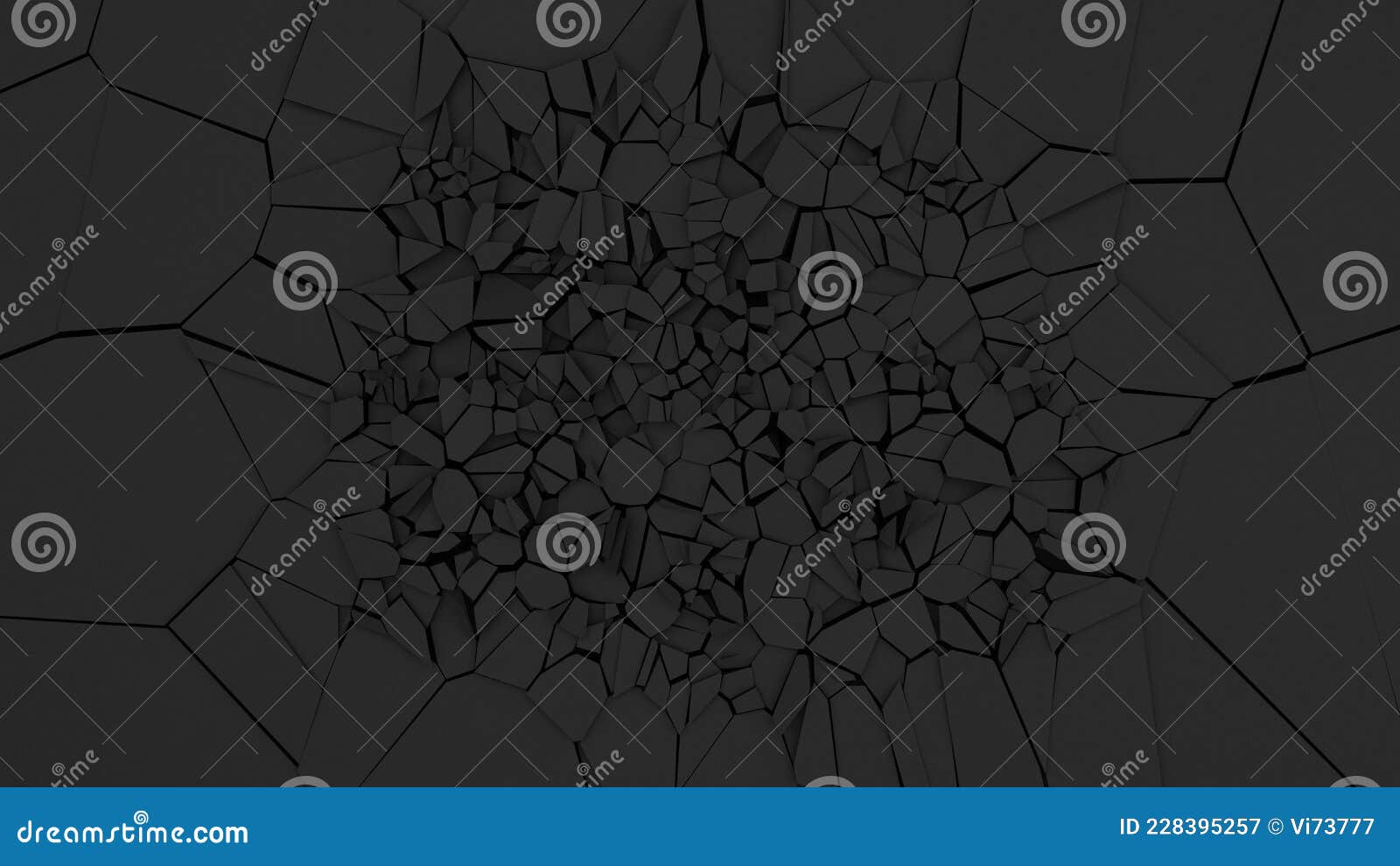 Broken Black Wall with Big and Small Fragments and Cracks. Abstract 3D ...