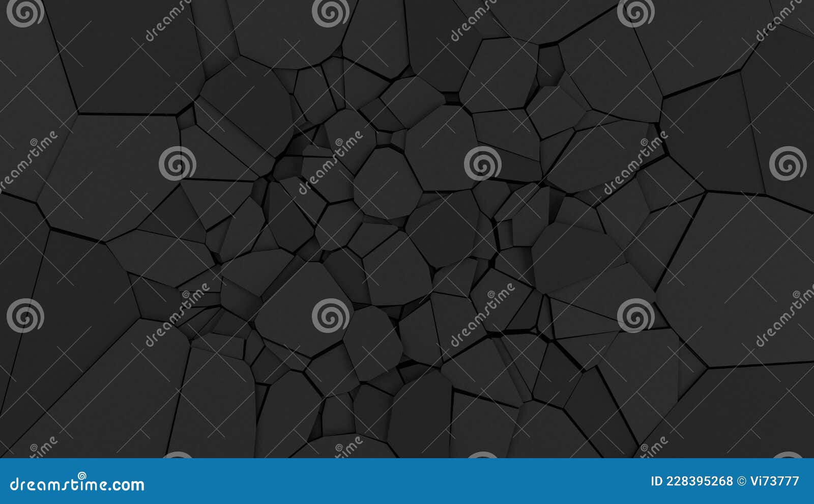Broken Black Wall with Big and Small Fragments and Cracks. Abstract 3D ...
