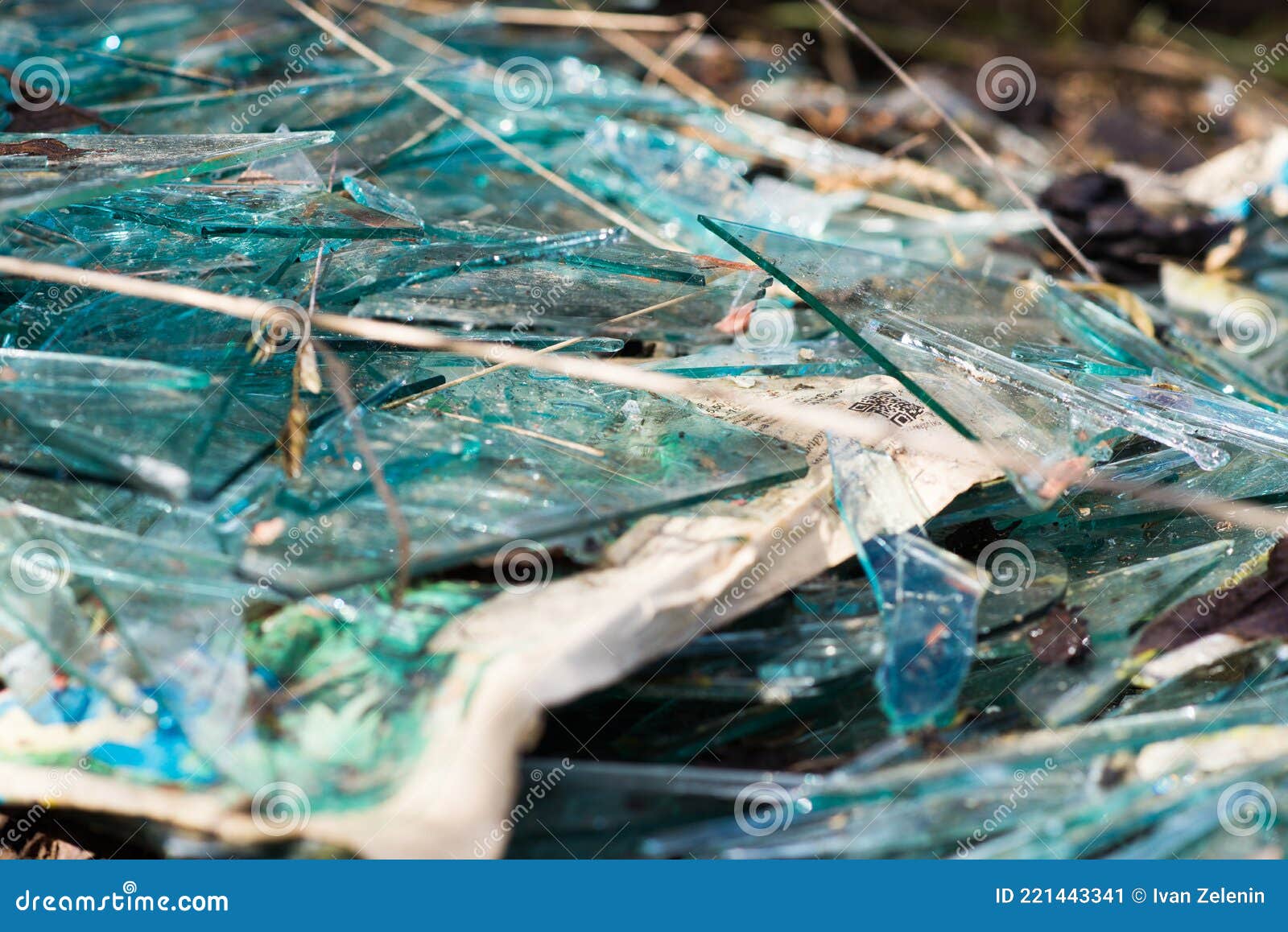 Broken Blue Glass in the Forest Dump Stock Image - Image of messy ...