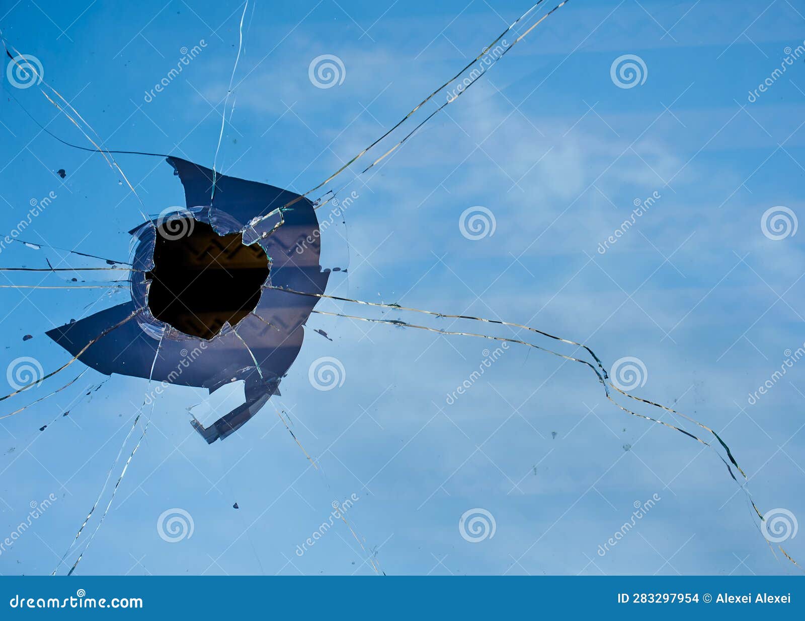Broken Blue Window in a High-rise Building Stock Photo - Image of ...
