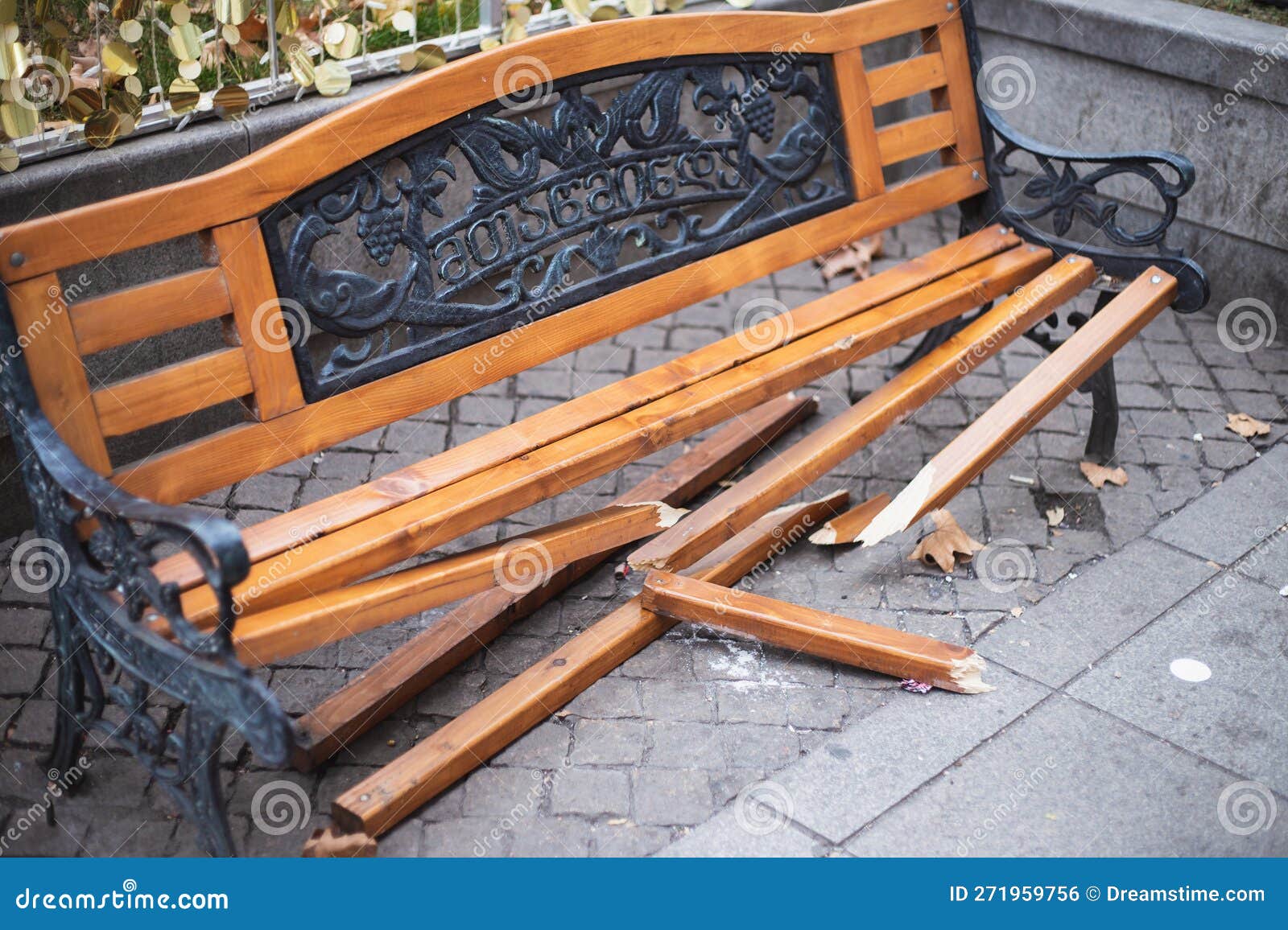 Broken Boards on a Street Bench Stock Photo - Image of wood, violence ...