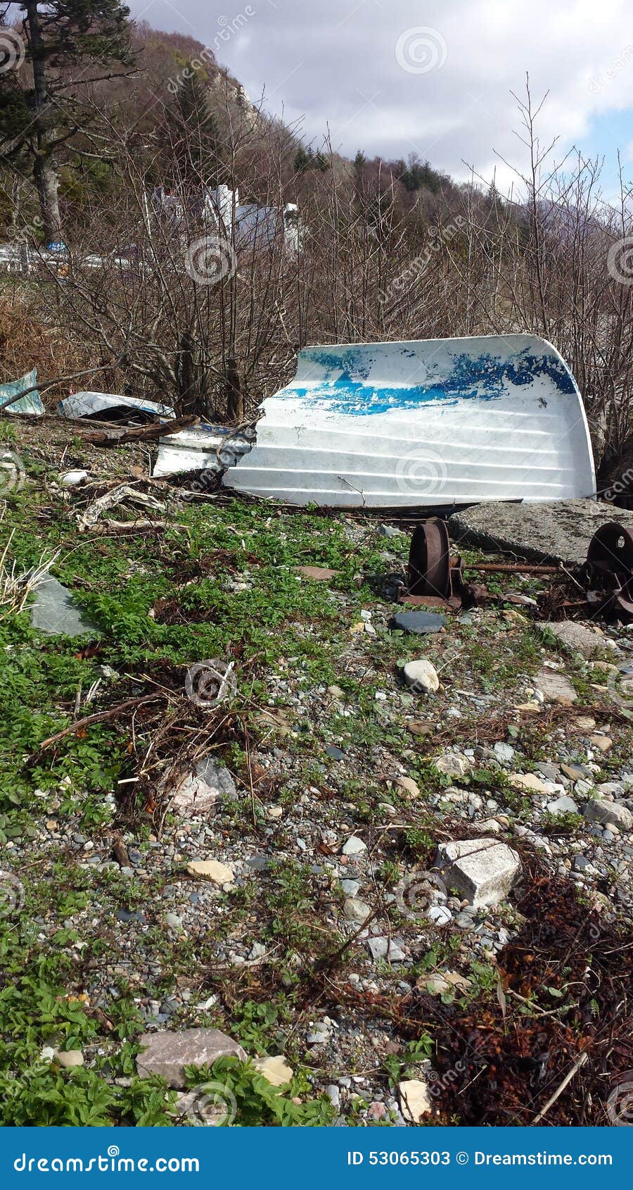 Broken boat stock image. Image of trees, scenic, broken - 53065303