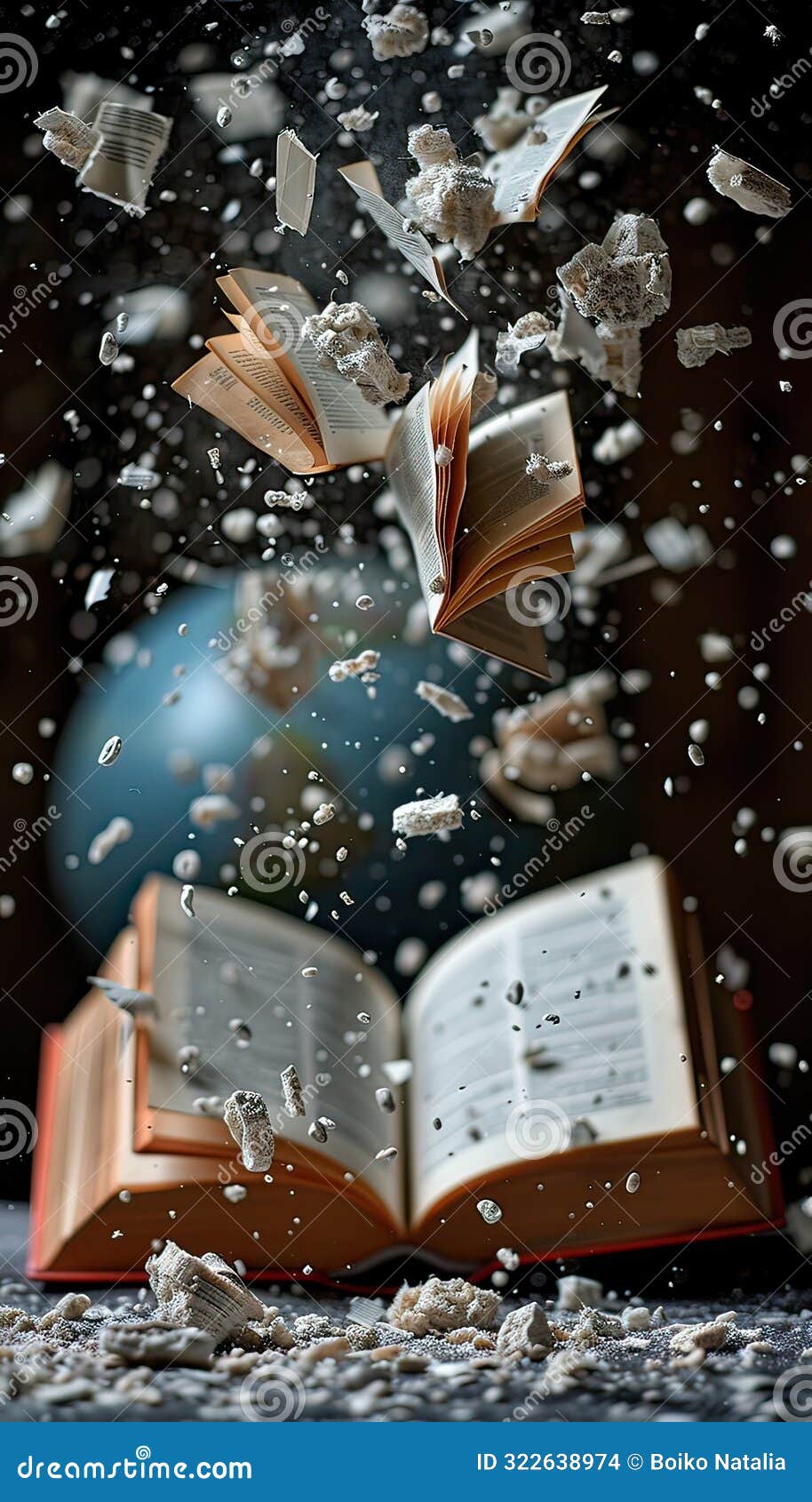 A Broken Book Lies on a Table, Papers Tumbling from Its Pages Stock ...