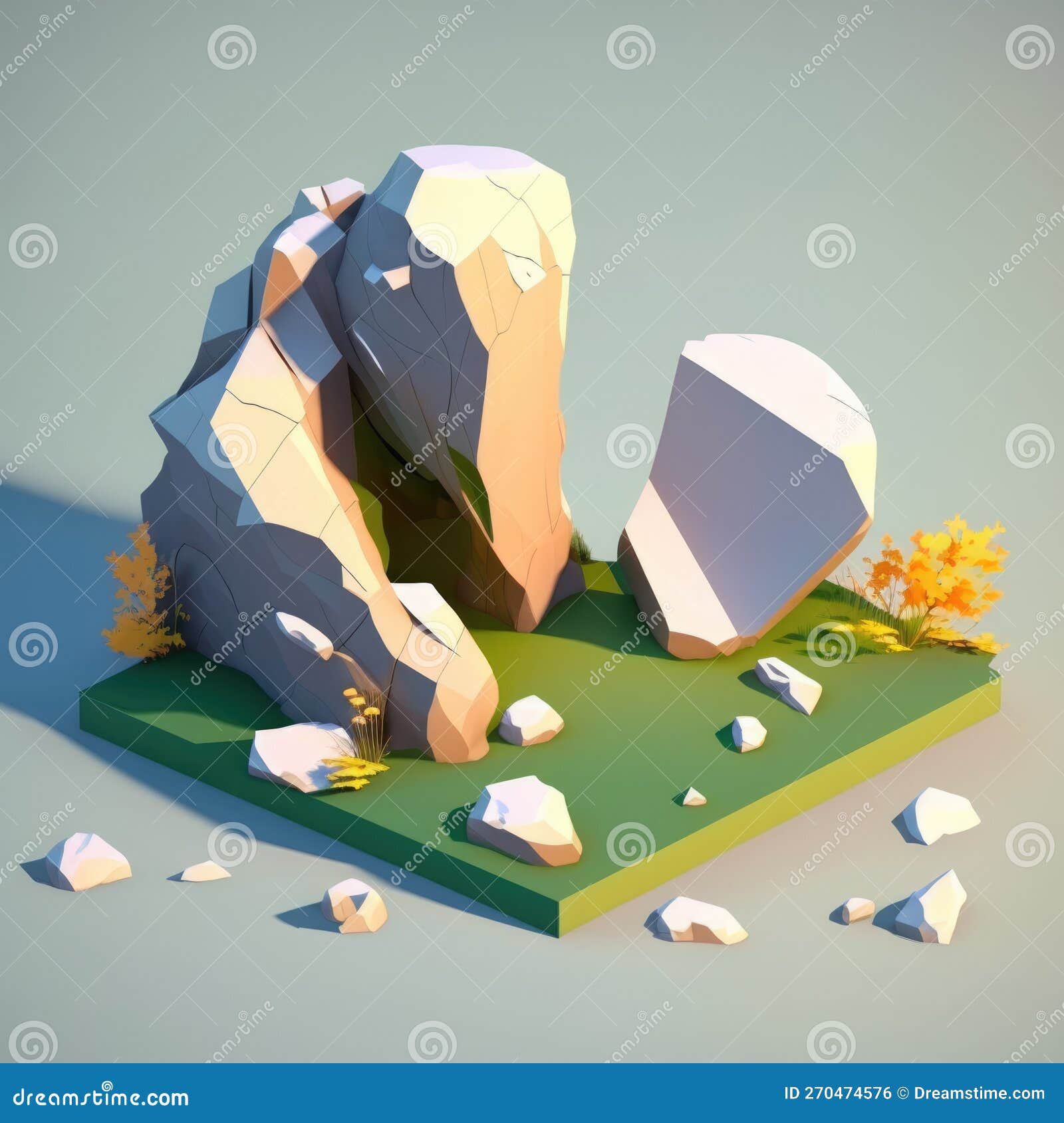 Broken Boulder Jutting Out of a Cliff Face, Isometric Low Poly View AI ...