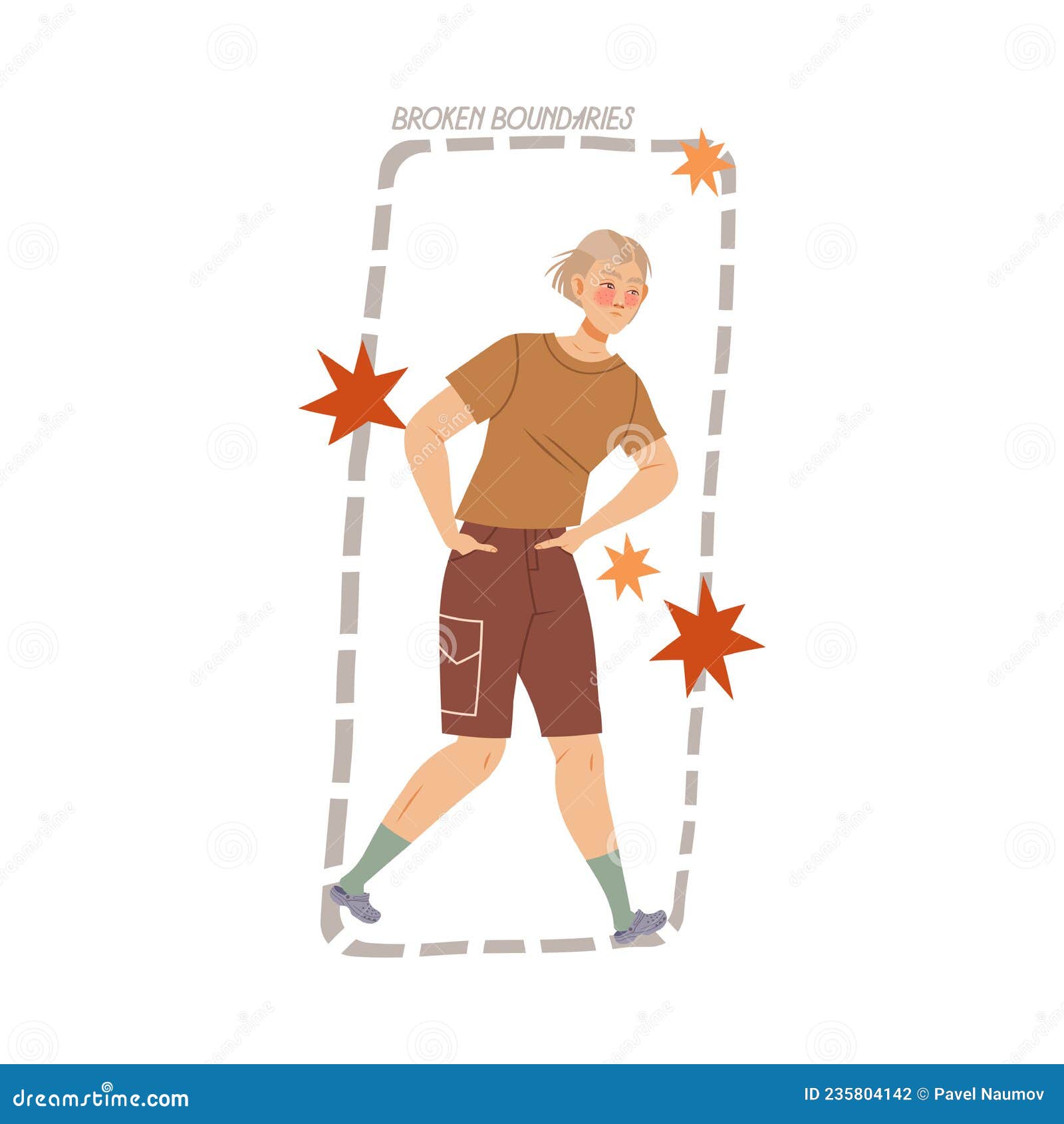 Broken Boundaries. Boy Standing Inside Rectangular Shape Boundaries ...