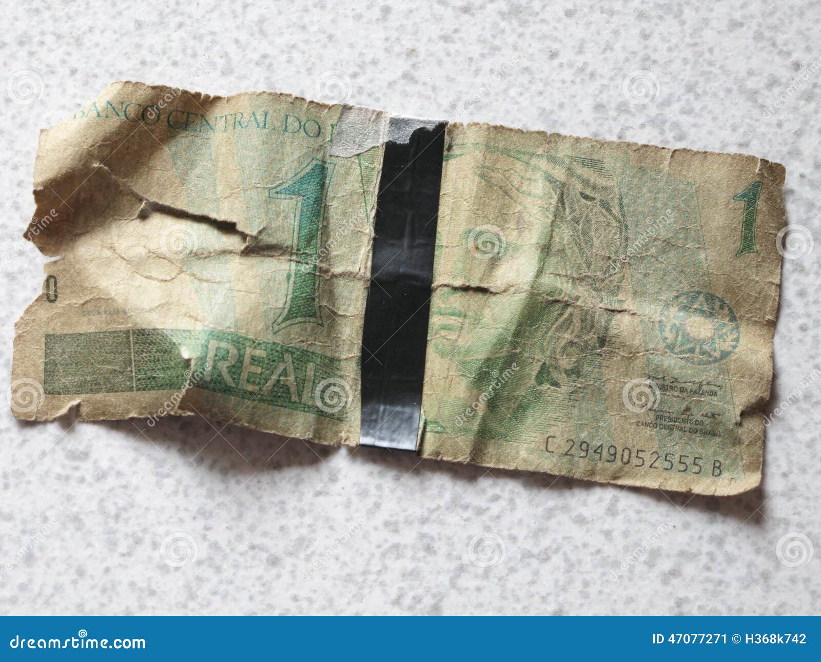 Broken Brazilian Banknote with Background. Real Stock Image - Image of ...