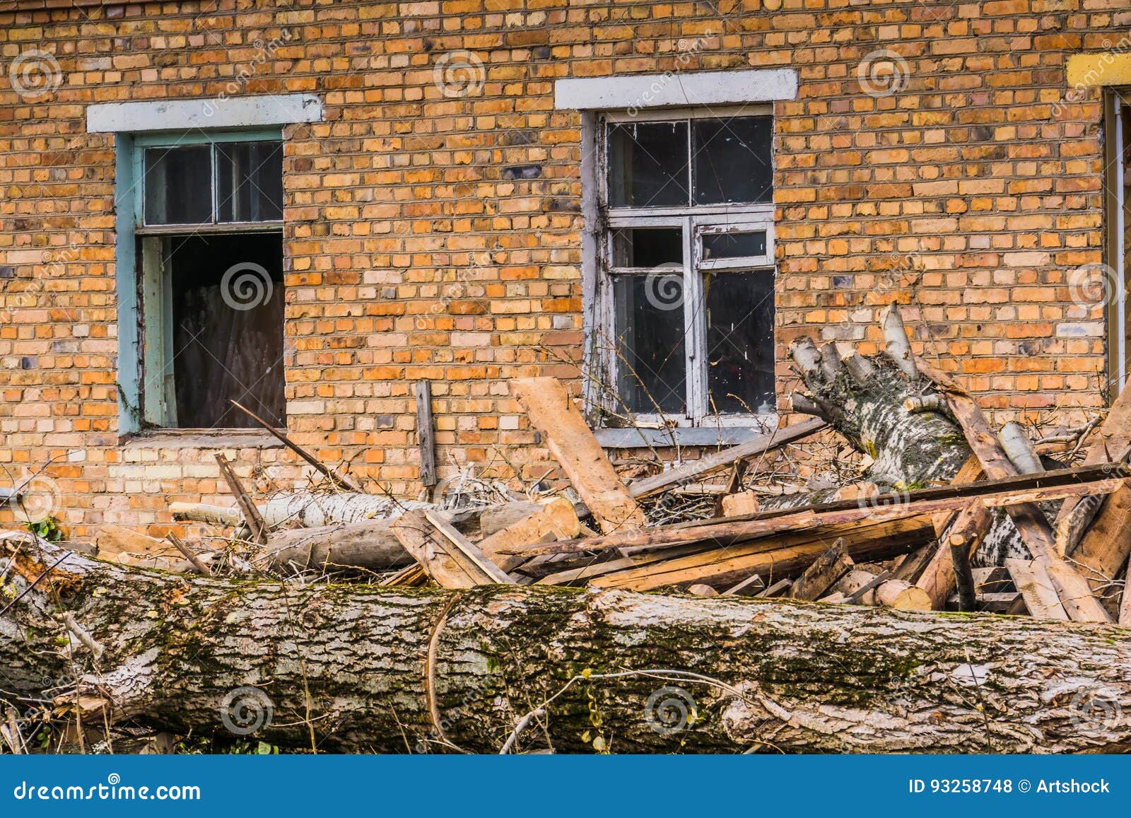 Broken Brick House Windows stock photo. Image of house - 93258748