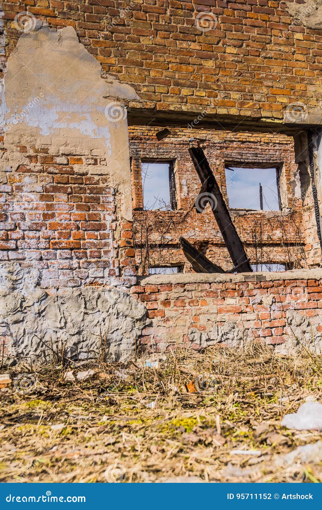 Broken Brick House Windows stock photo. Image of structure - 95711152