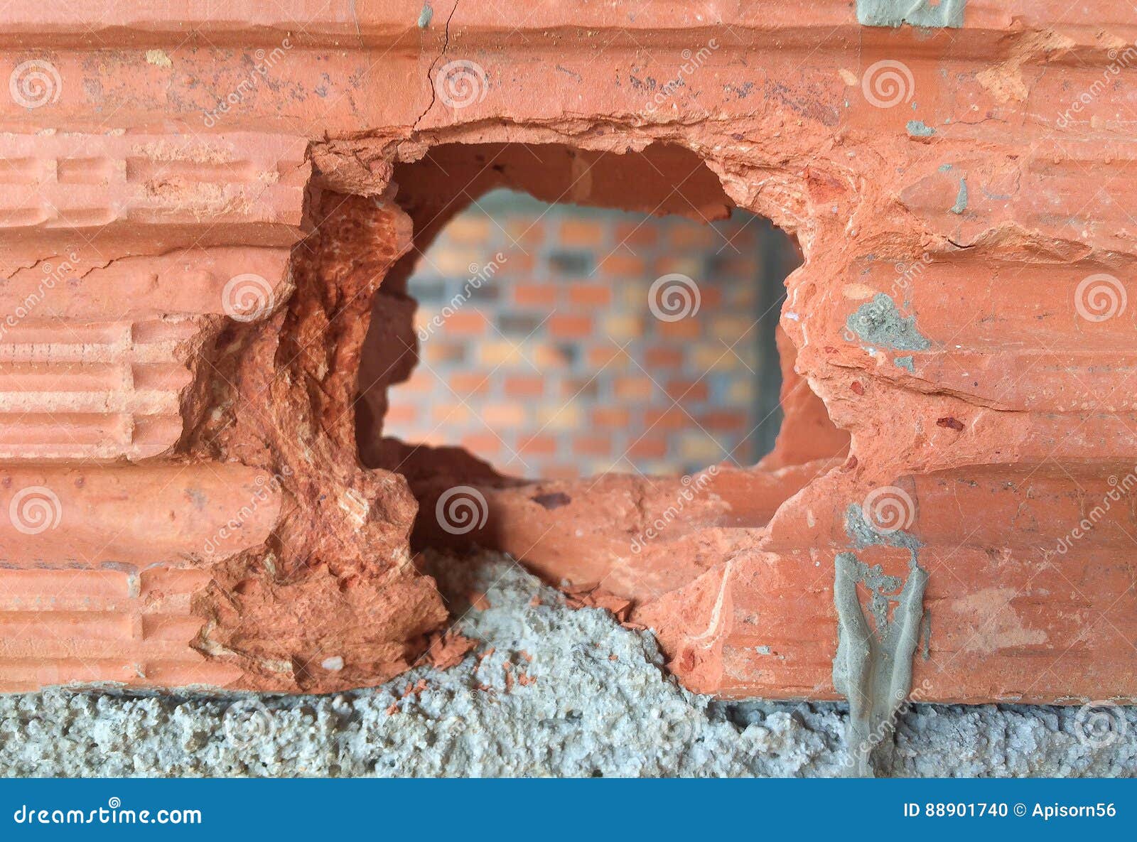 Broken Brick.Open Hole Concept. Stock Photo - Image of demolished ...
