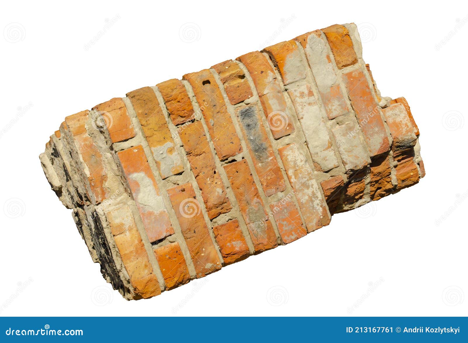 Broken Brick Pillar Falling. Piece of Brick Column on Isolated White ...