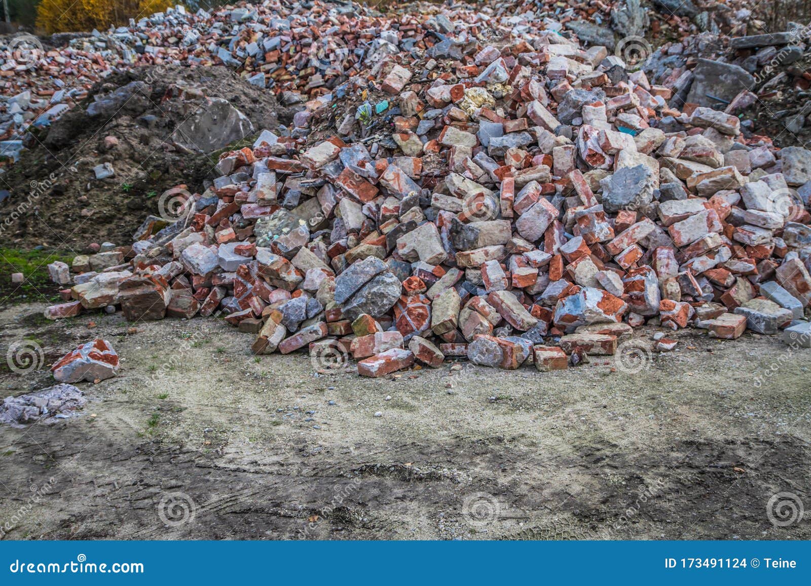Pile of broken bricks stock photo. Image of dump, grunge - 173491124