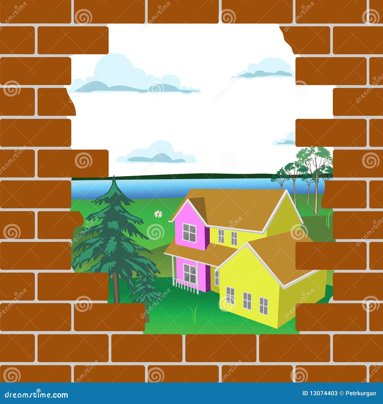 The broken brick wall stock vector. Illustration of blossom - 13074403