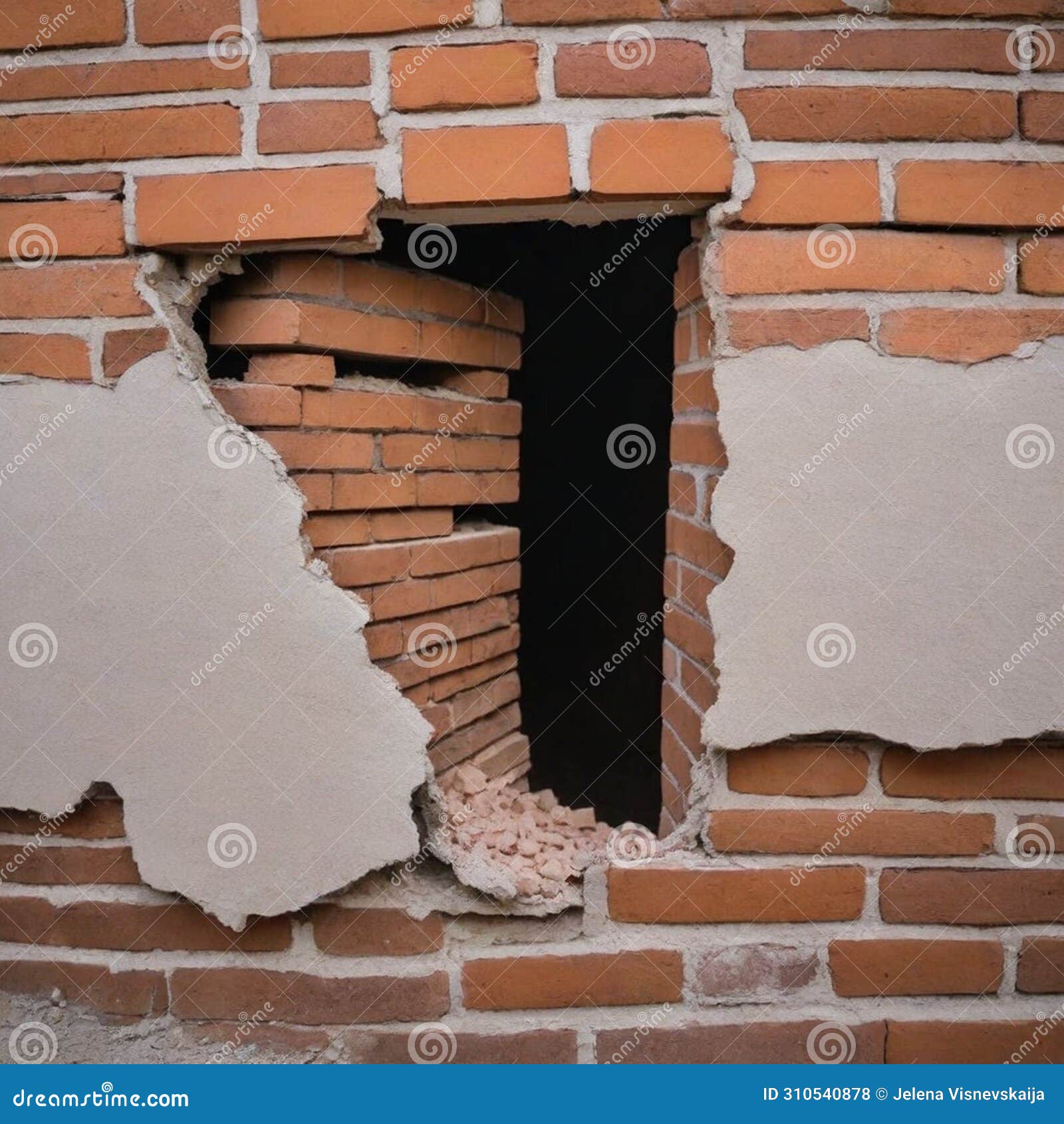 Broken Brick Wall in a Building Under Construction Stock Illustration ...