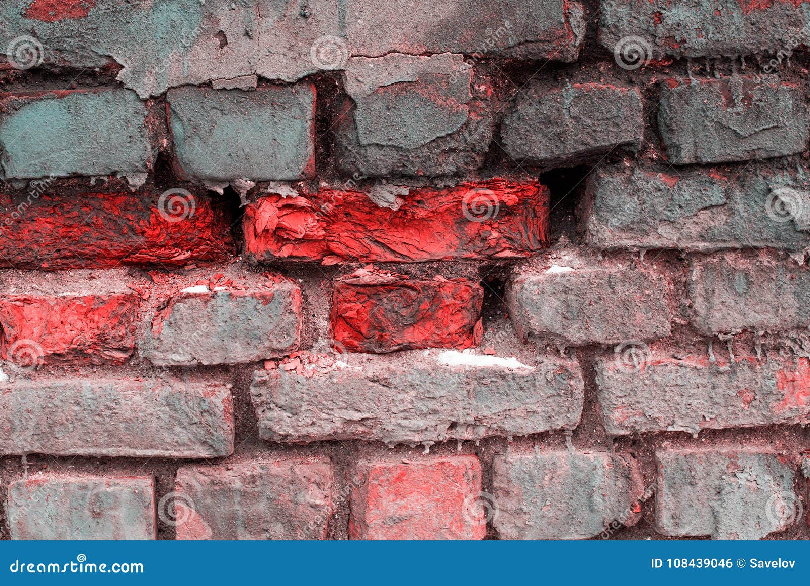 Broken Brick Wall Close in Bloody Tones Stock Photo - Image of ...
